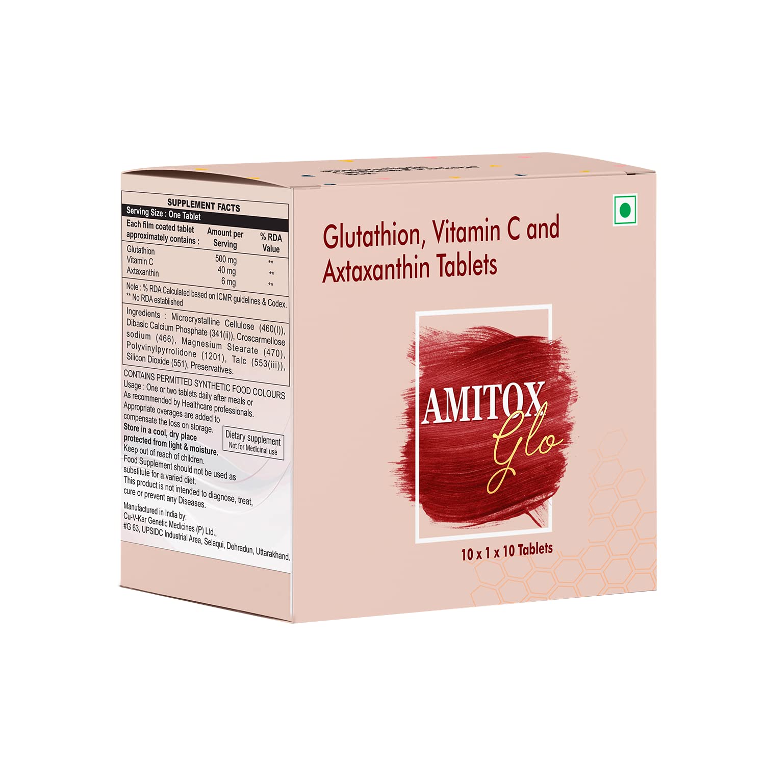 Amitox Glo | Glutathione 500 mg, Vitamin C 40 mg and Astaxanthin 6 mg ...