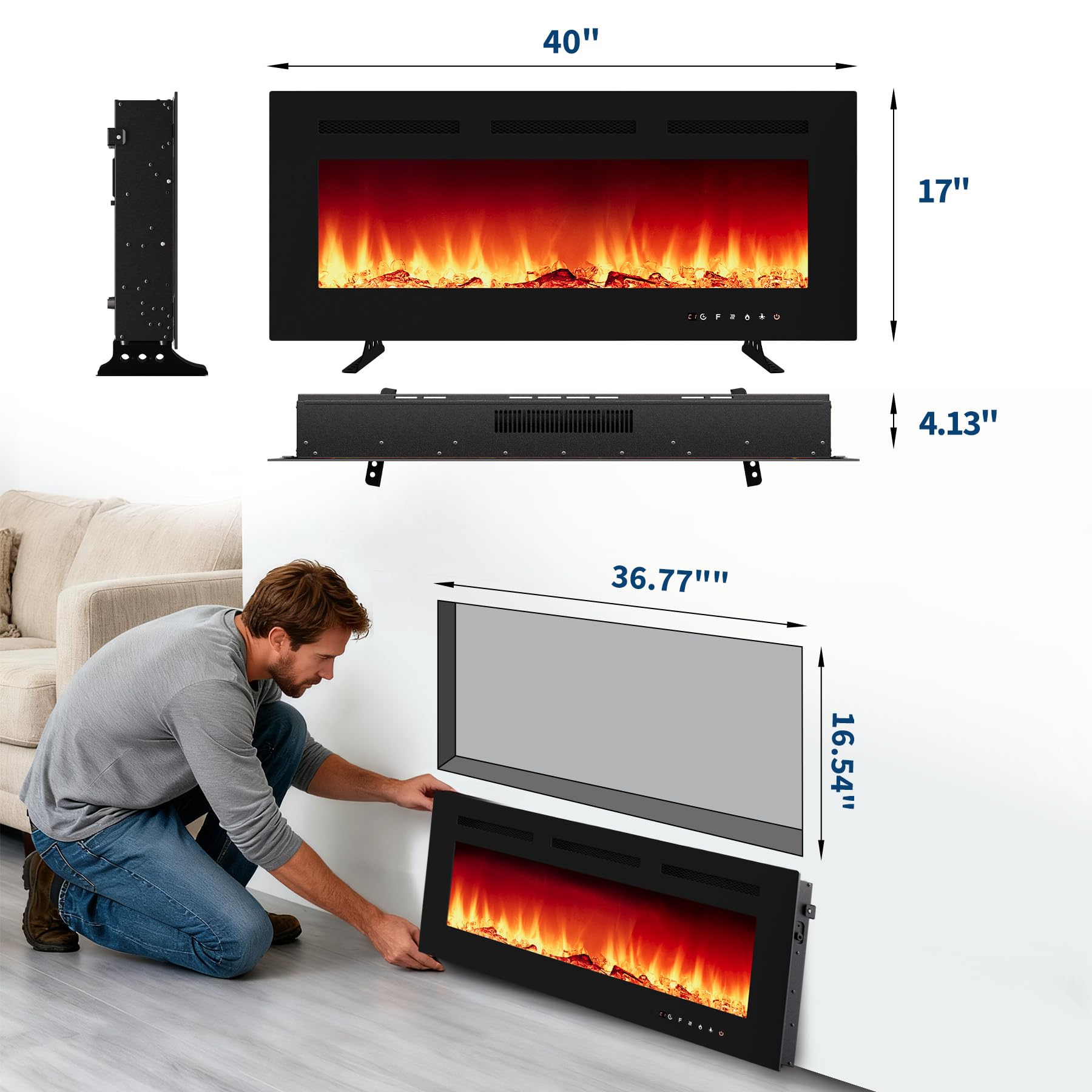 Snapklik.com : Garvee 40Inch Electric Fireplace Inserts - Ultra Narrow ...