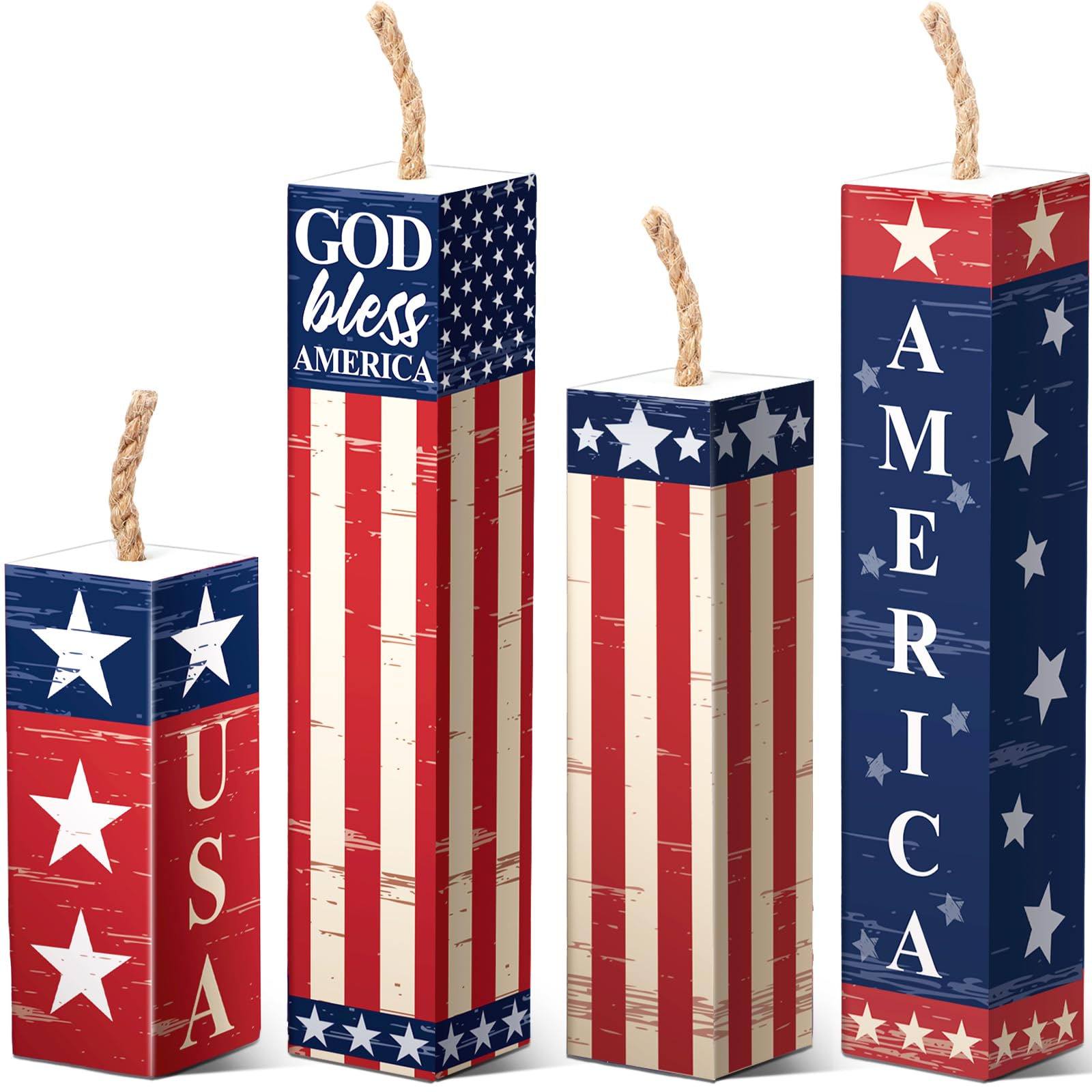 Amazon.com: Wesiti 4 Pieces 4th of July Tiered Tray Decor Rustic ...