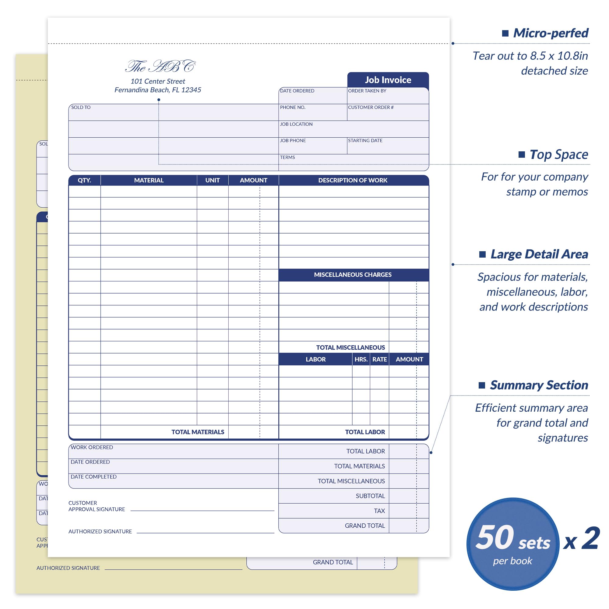 Snapklik.com : Harfesto Job Work Order Forms, Large Size Contractor ...