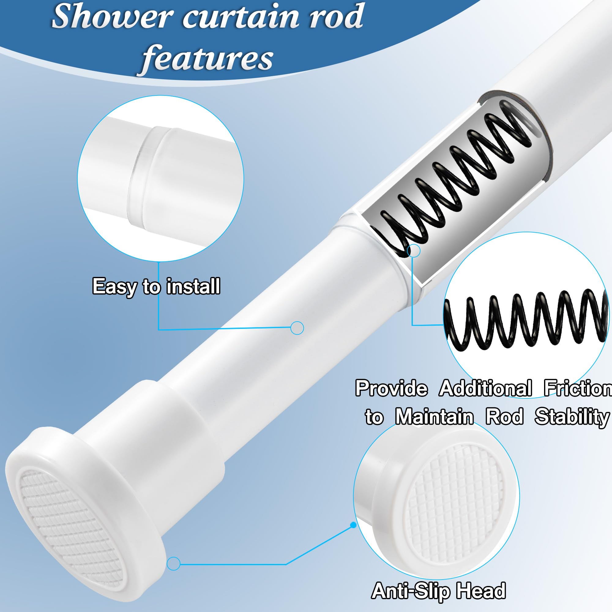 White Shower Rail Extendable 78-101cm, Diameter 25mm Spring Tension ...
