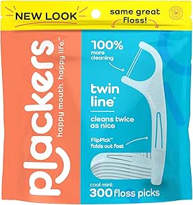 Plackers Twin-Line Dental Flossers, Cool Mint Flavor, Dual Action ...