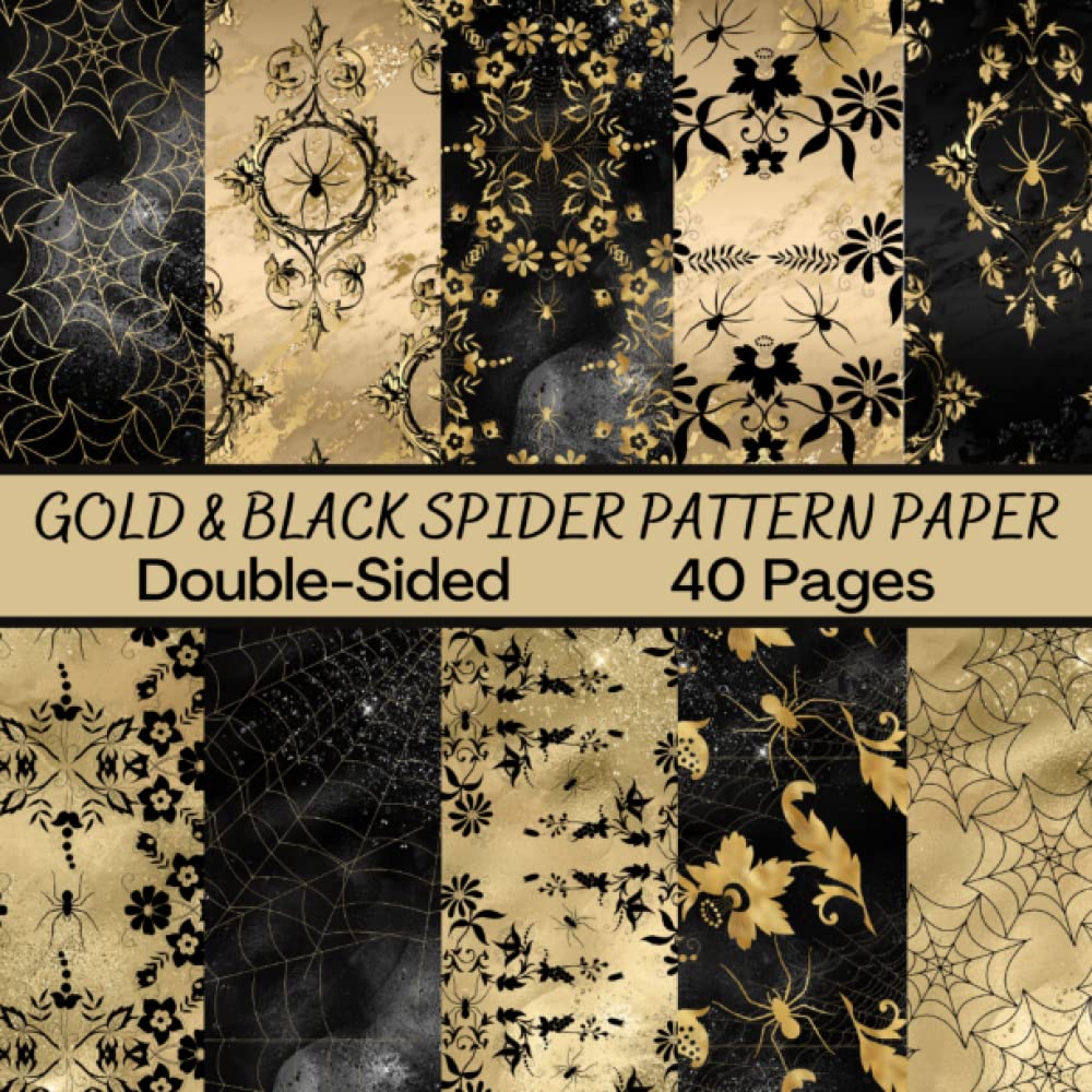 Gold and Black Spider Scrapbook Paper: 40 Pages: Spider Halloween ...