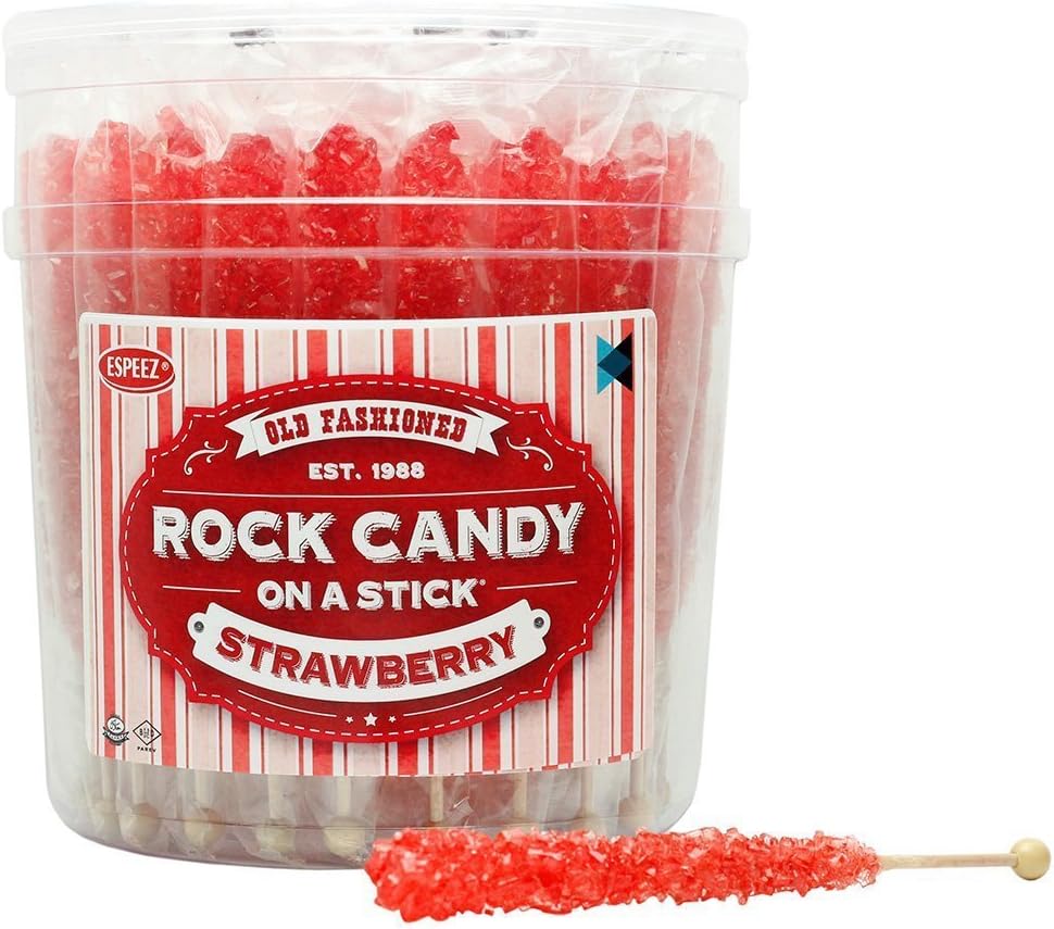 Amazon.com : Extra Large Rock Candy Sticks: 48 Strawberry Lollipop ...