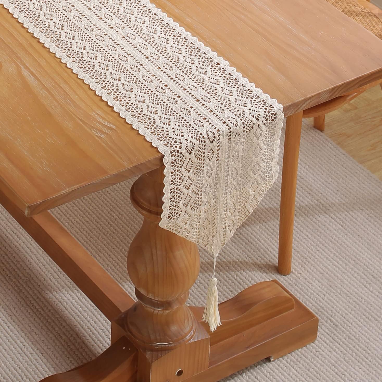 Amazon.com: Gemseek 60 Inch Boho Crochet Table Runner, Beige Farmhouse ...