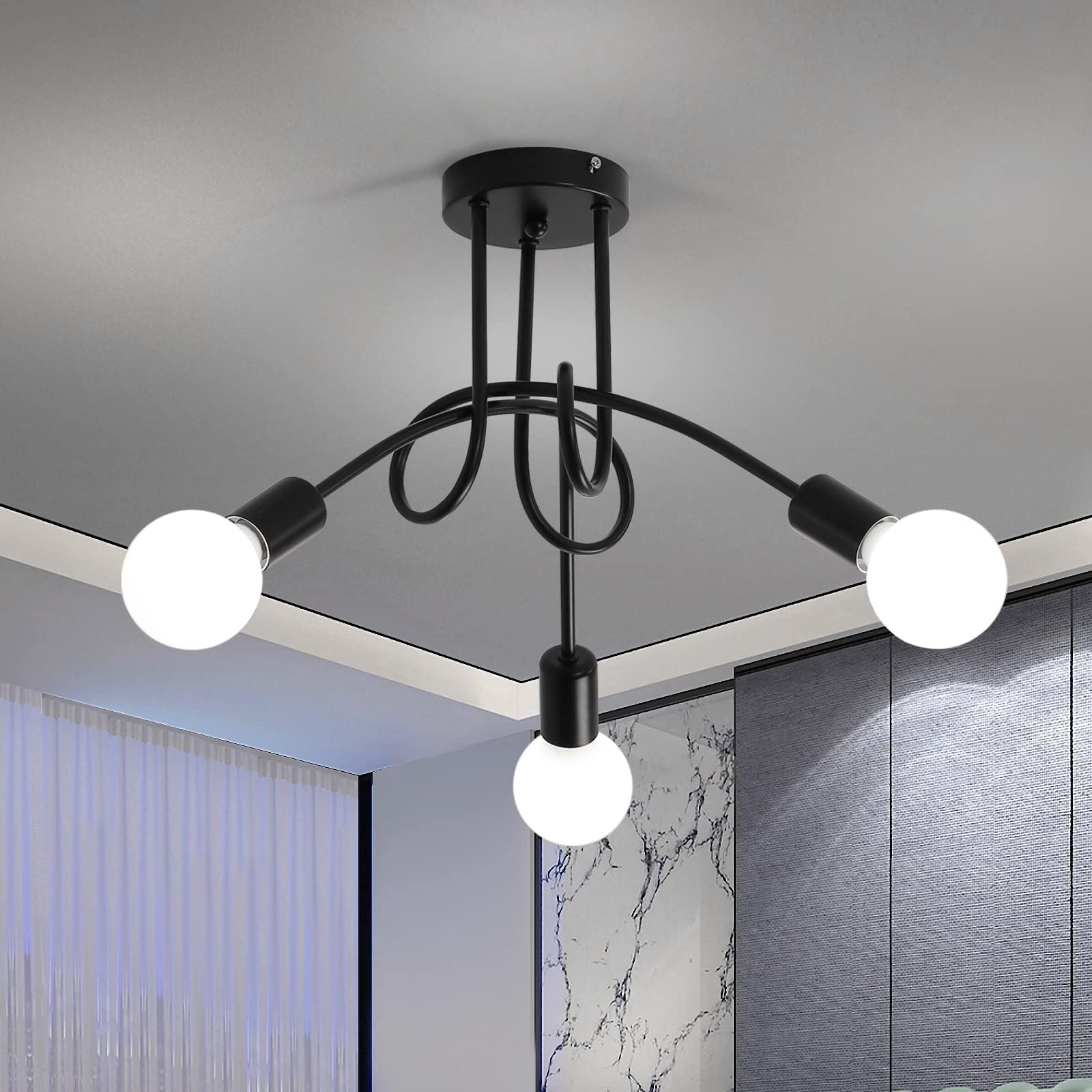 Seamoon Chandeliers Ceiling Light, 3 Head Twist Industrial Ceiling ...