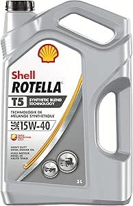 Shell Rotella T5 Synthetic Blend 15W-40 Diesel Engine Oil (5L, Single ...