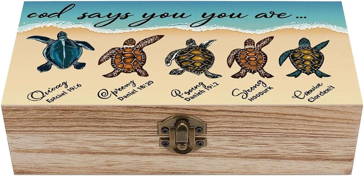 Amazon.com: YCJUGWSP Turtle Beach Wooden Storage Box with Hinged Lock ...