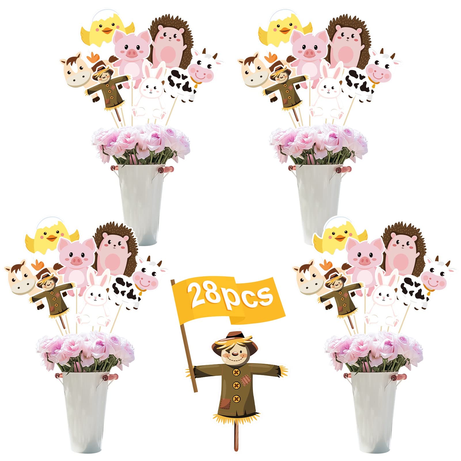 28 Pieces Animals Centerpiece Sticks Farm Theme Zoo Animals Cutouts ...