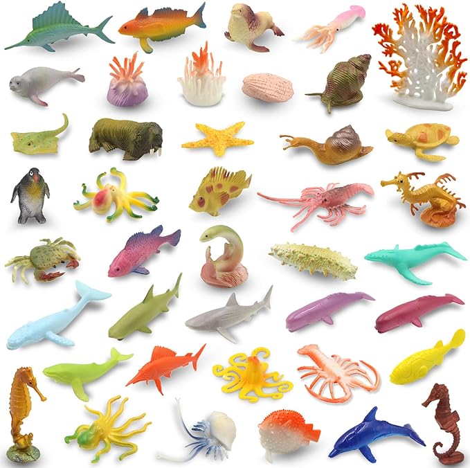 Amazon.com: Pinowu Ocean Sea Animal Figurines (50pcs), Assorted Mini ...