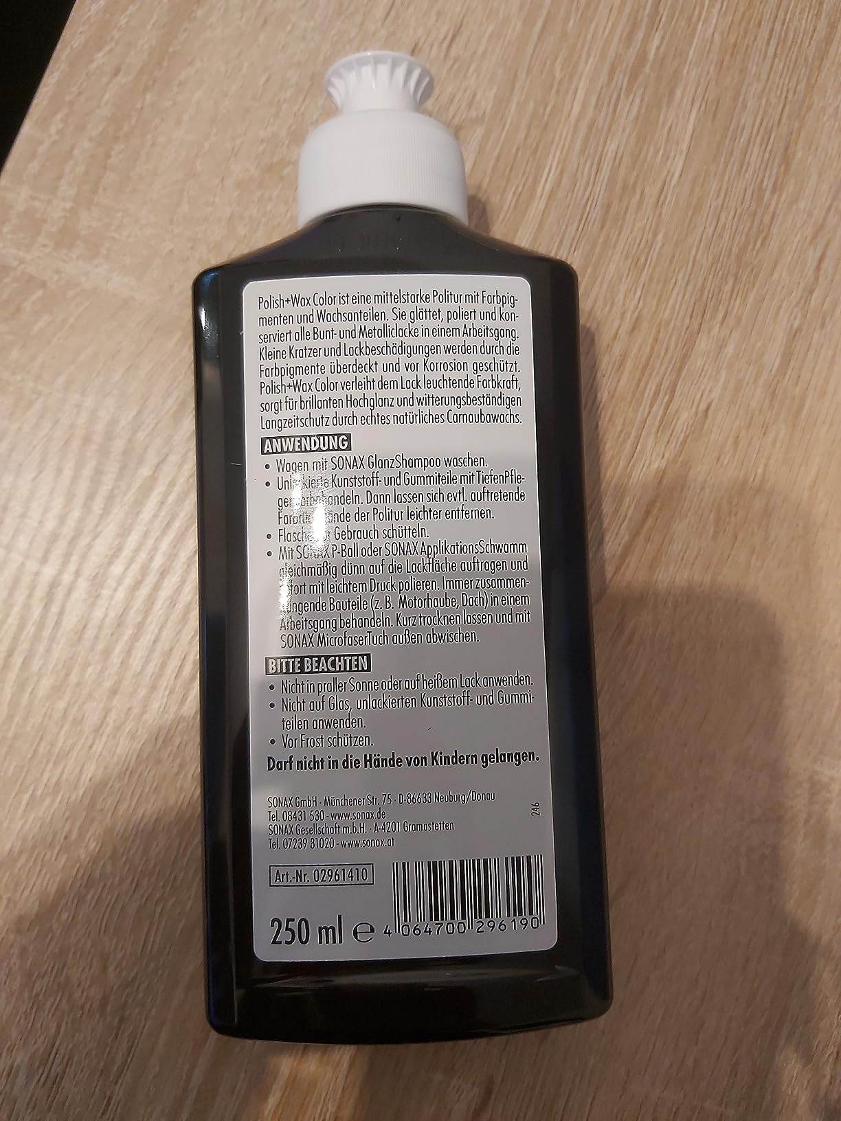 SONAX Polish+Wax Color schwarz (250 ml) Mittelstarke Politur für ...