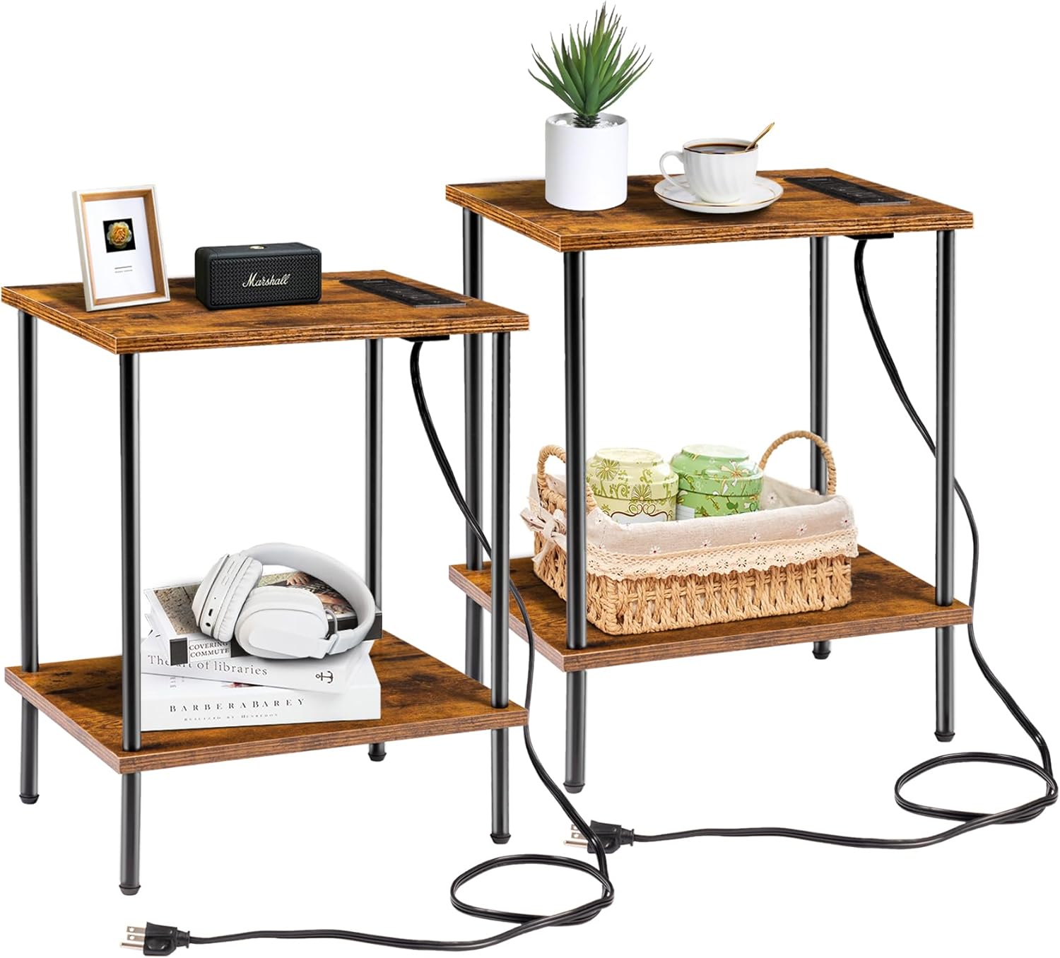Amazon.com: TOLONAG Nightstand with Charging Station Night Stand Set 2 ...