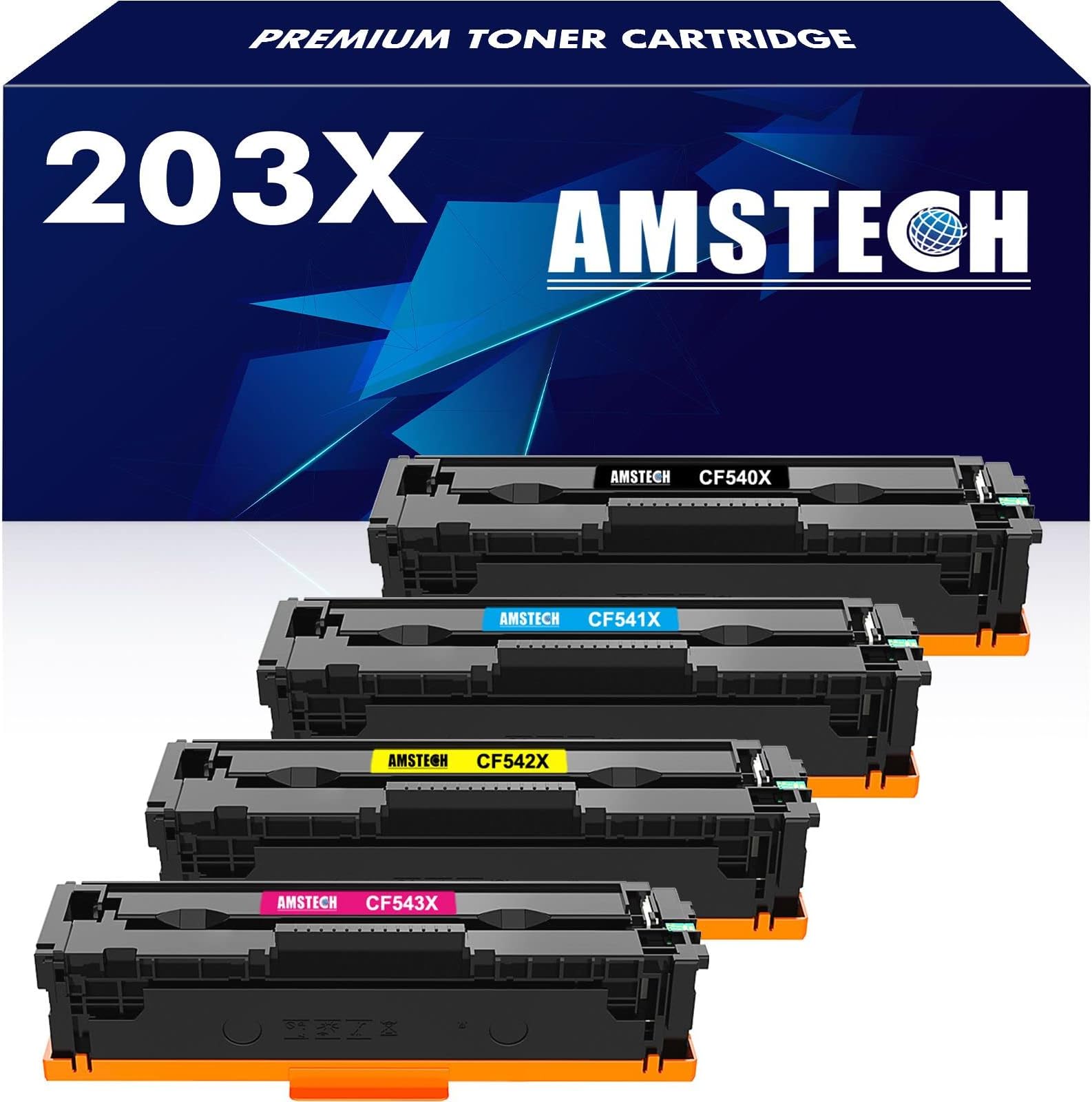 4-Pack Cartouches de 203X 203A Toner pour HP 203X 203A CF540X CF540A Color Laserjet Pro M281fdw ...