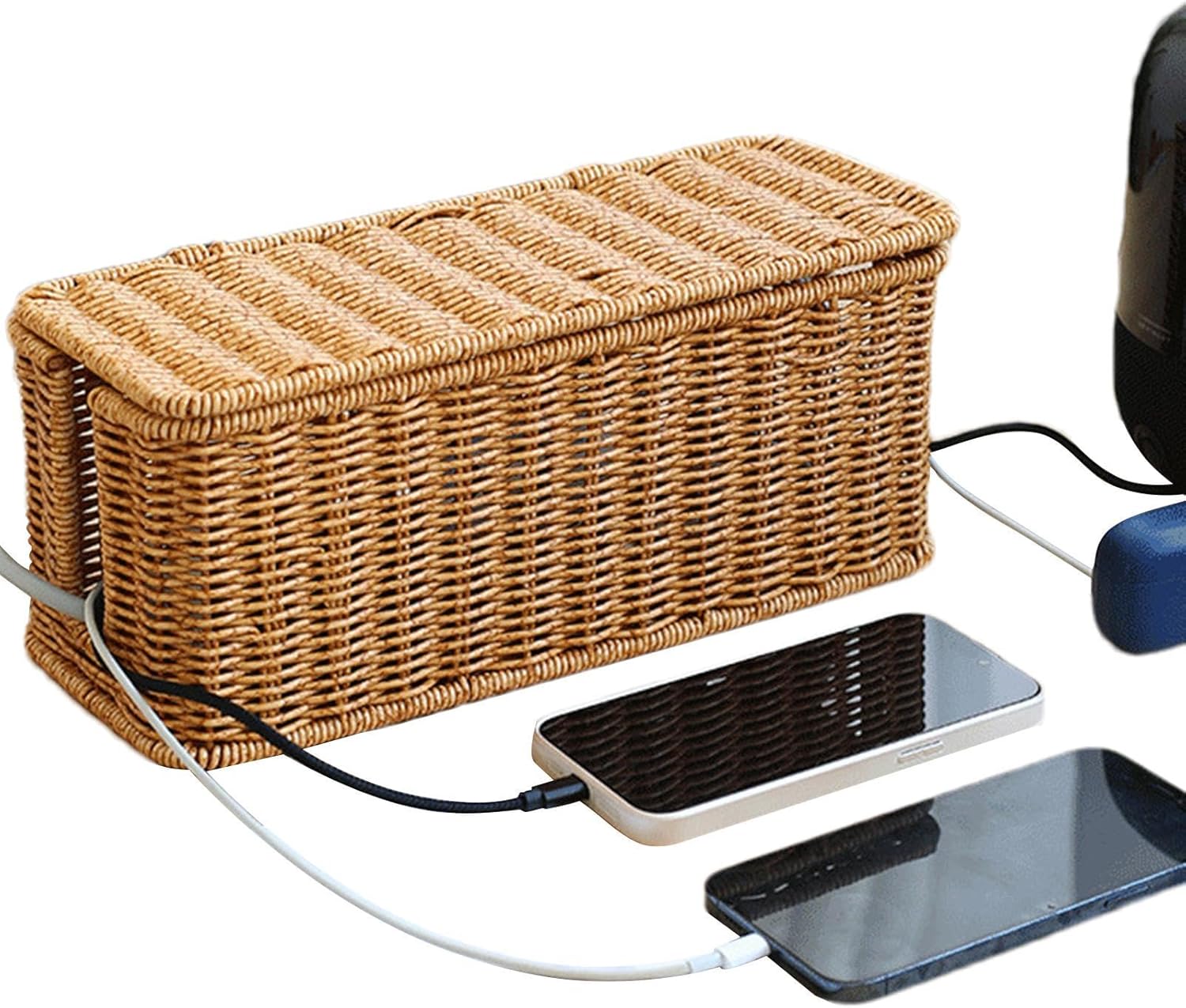 Rattan Cable Management Box, Hand-Woven Wire Storage Box, Charging ...
