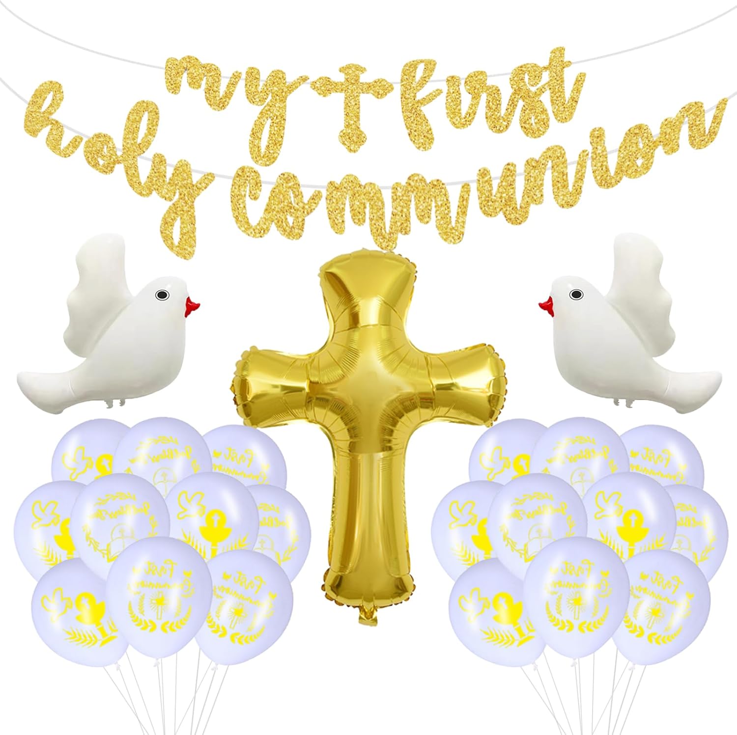 Amazon.com: SFKPCJE First Holy Communion Banner Glitter First Holy ...