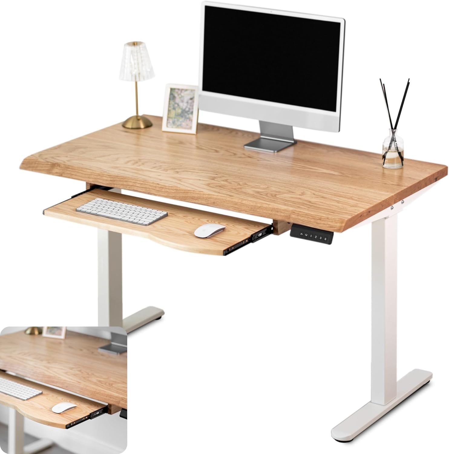 Amazon.com: White Oak Standing Desk with Keyboard Tray - 60x27 Live ...