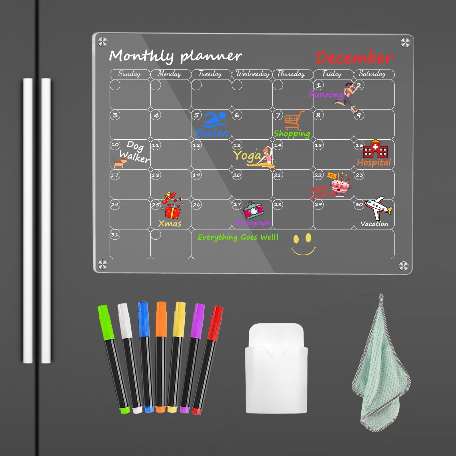 Amazon.com : Magnetic Monthly Calendar for Fridge16"x12" Acrylic Dry ...