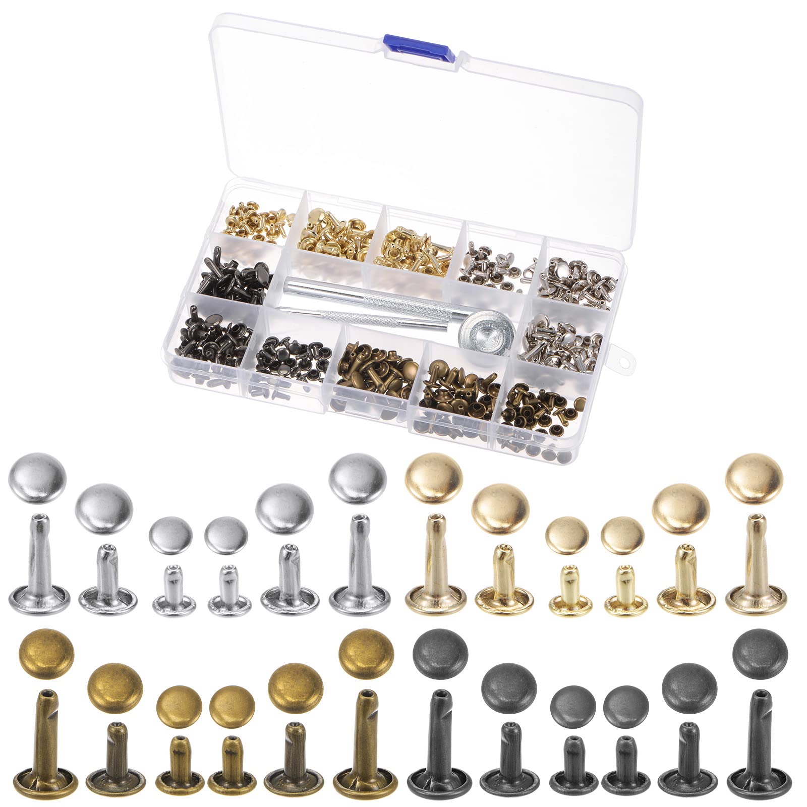 Amazon.com: uxcell 180 Sets Leather Rivets Kit 4 Colors 3 Sizes Metal ...