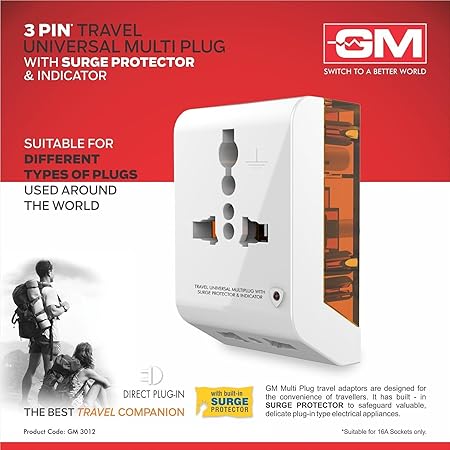 GM 3-Pin Universal Travel Multi-Plug (Pack of 2, White) : Amazon.in ...