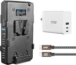 Amazon | ZITAY デュアル チャンネル V マウント ロック スマート バッテリー充電器、V マウント バッテリー用タイプ C 1OO W 急速充電アダプター付き | ZITAY ...