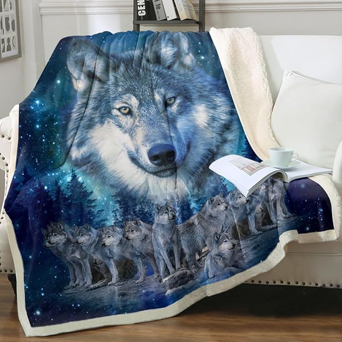 Sleepwish Blue Wolf Blanket for Son Girls Kids Adults Wolf Fleece Throw ...
