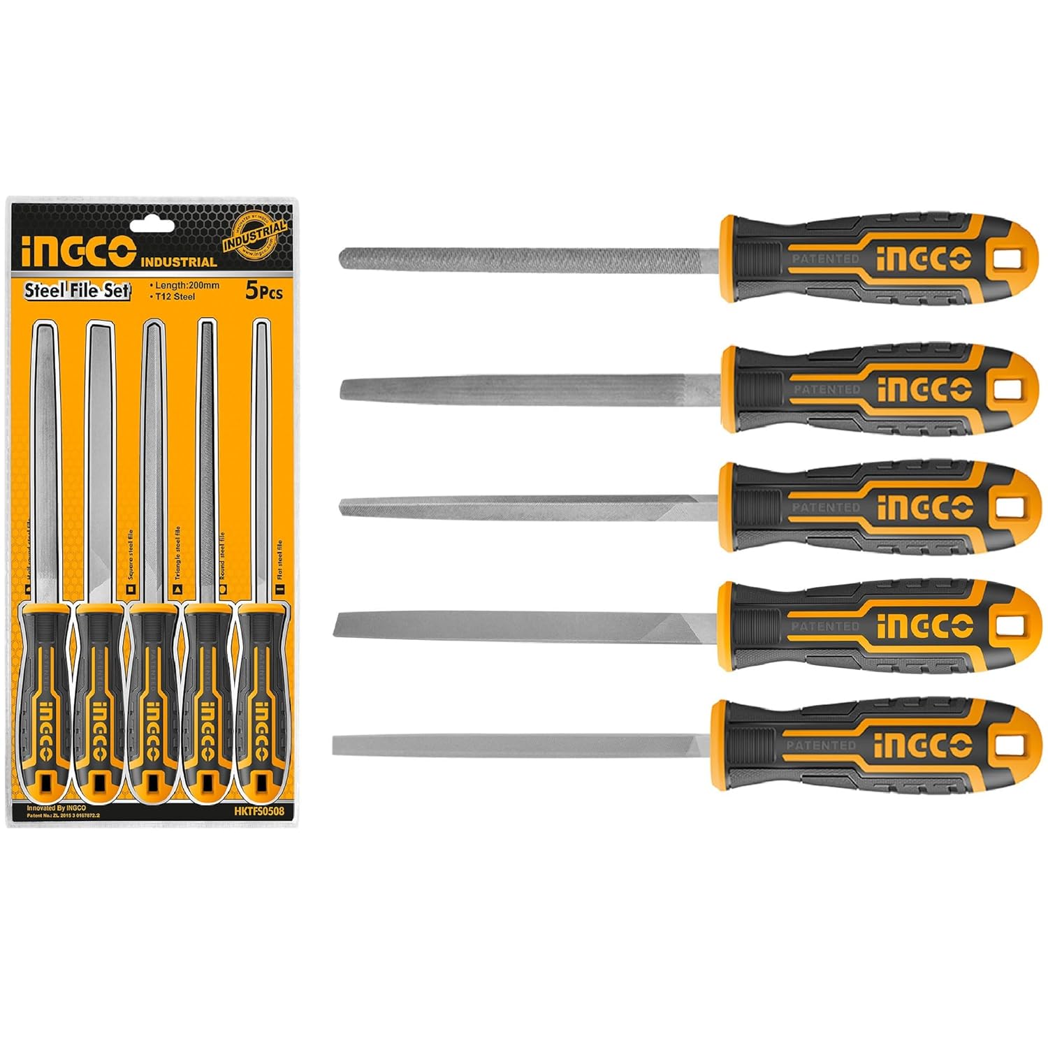 INGCO Steel File Set, 5 Pieces Hand Metal Files, Premium Grade T12 ...