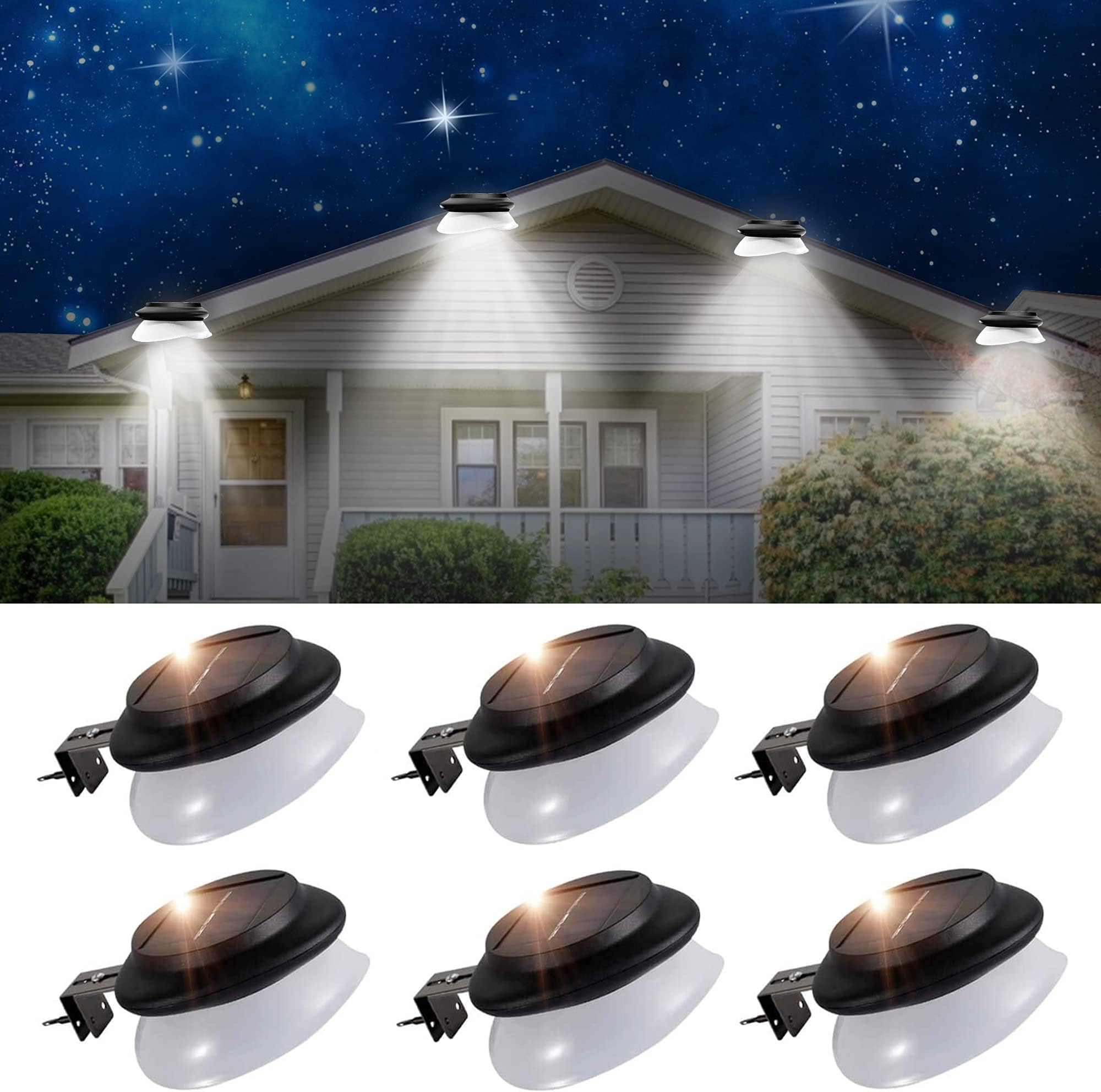 16 Pcs Solar Powered LED Gutter Lights 3 LED Deck Gutter Solar Lights ...