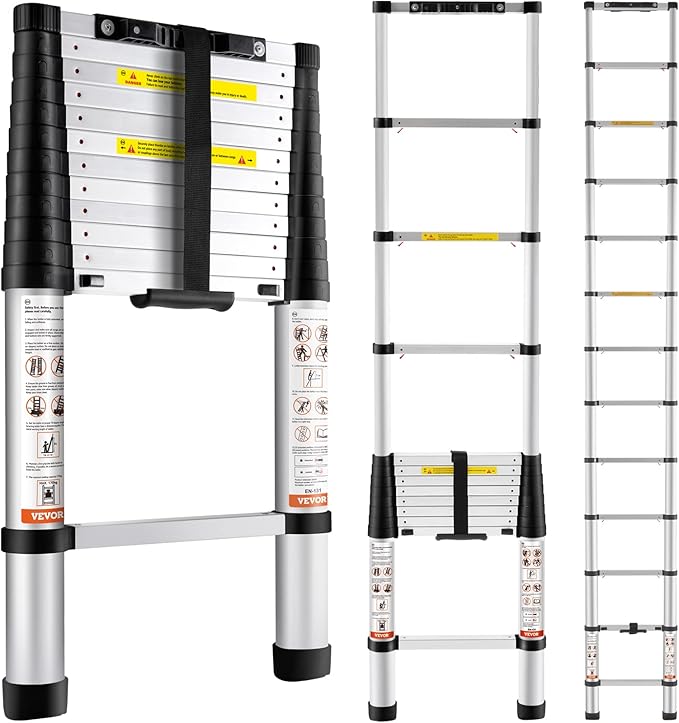 VEVOR Telescoping Ladder 12 5 FT Aluminum One Button Retraction vevor-telescoping-ladder-12-5-ft-aluminum-one-button-retraction