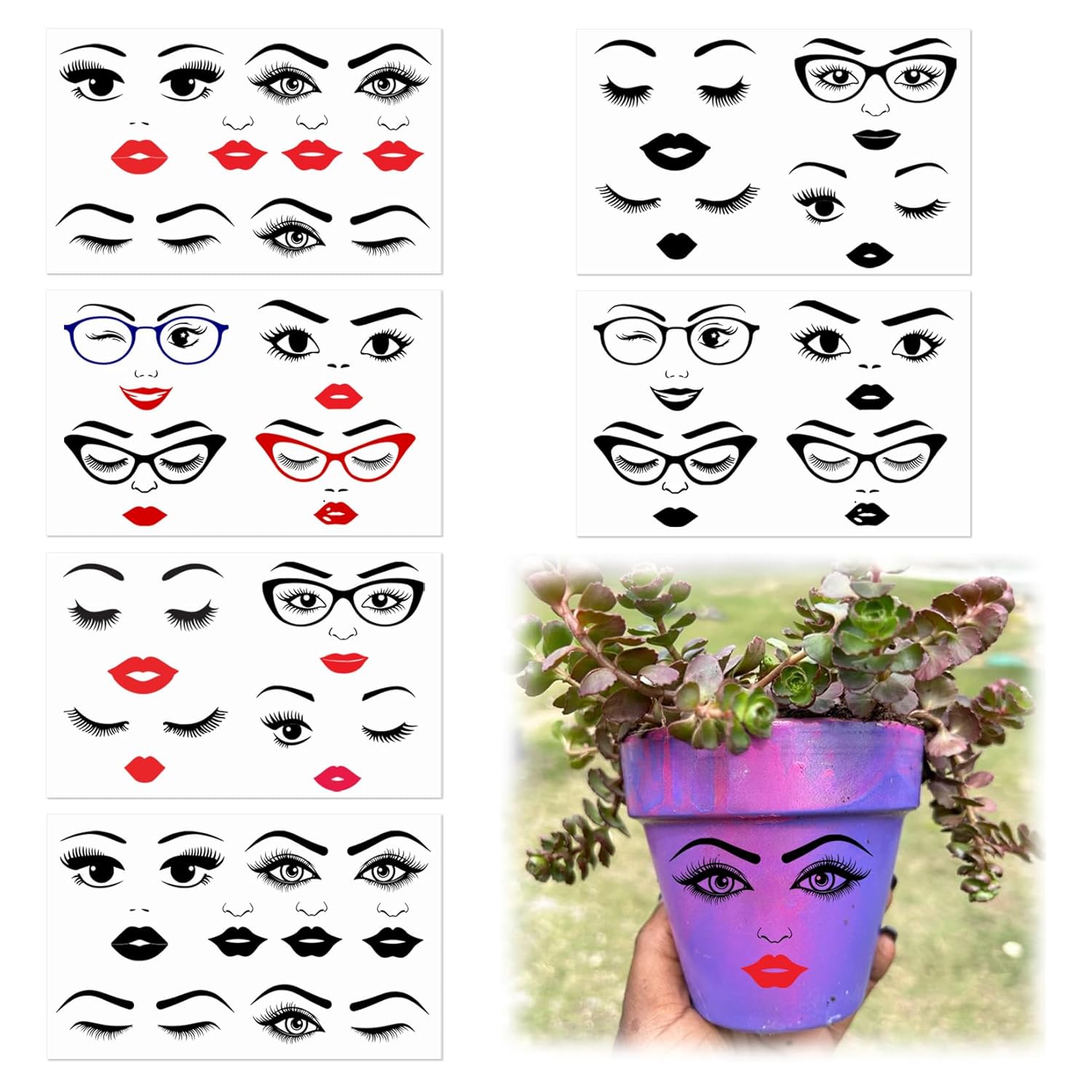Amazon.com: Face Stickers for Flower Pots Lips Mouth Eyes Eyebrows Nose ...