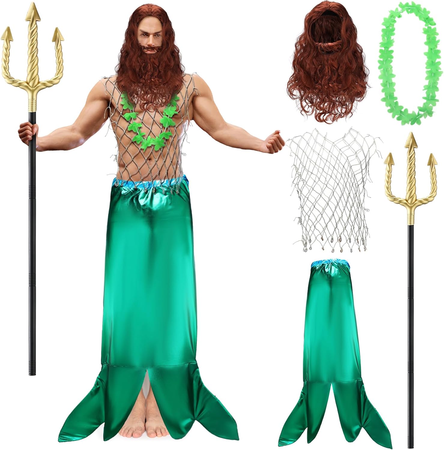 Amazon.com: Jiuguva 5 Pcs Halloween Salty Merman Costume for Men ...
