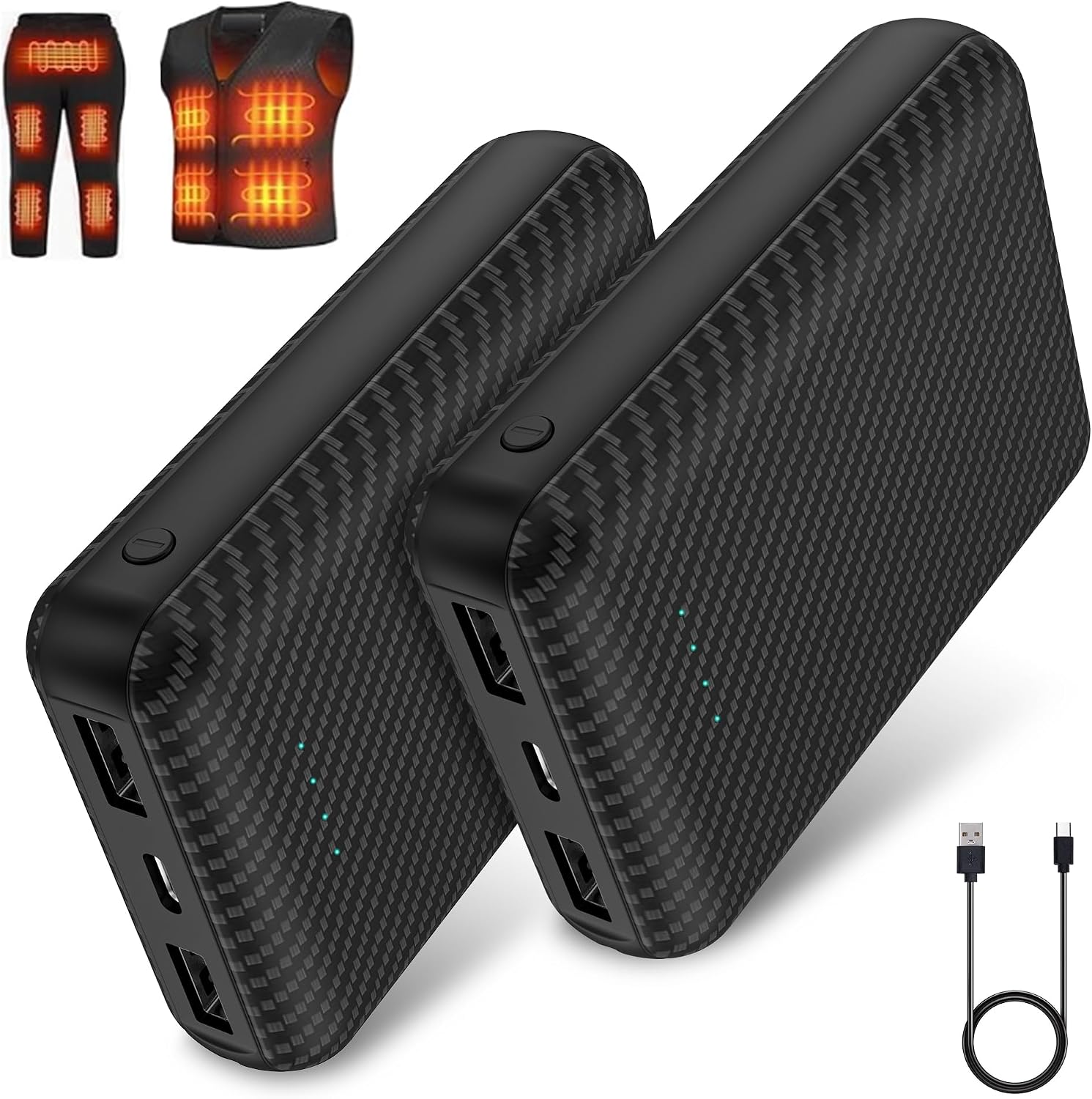 2-Pack Heated Vest Battery Pack, 24000mAh Total, USB 5V Power Bank ...