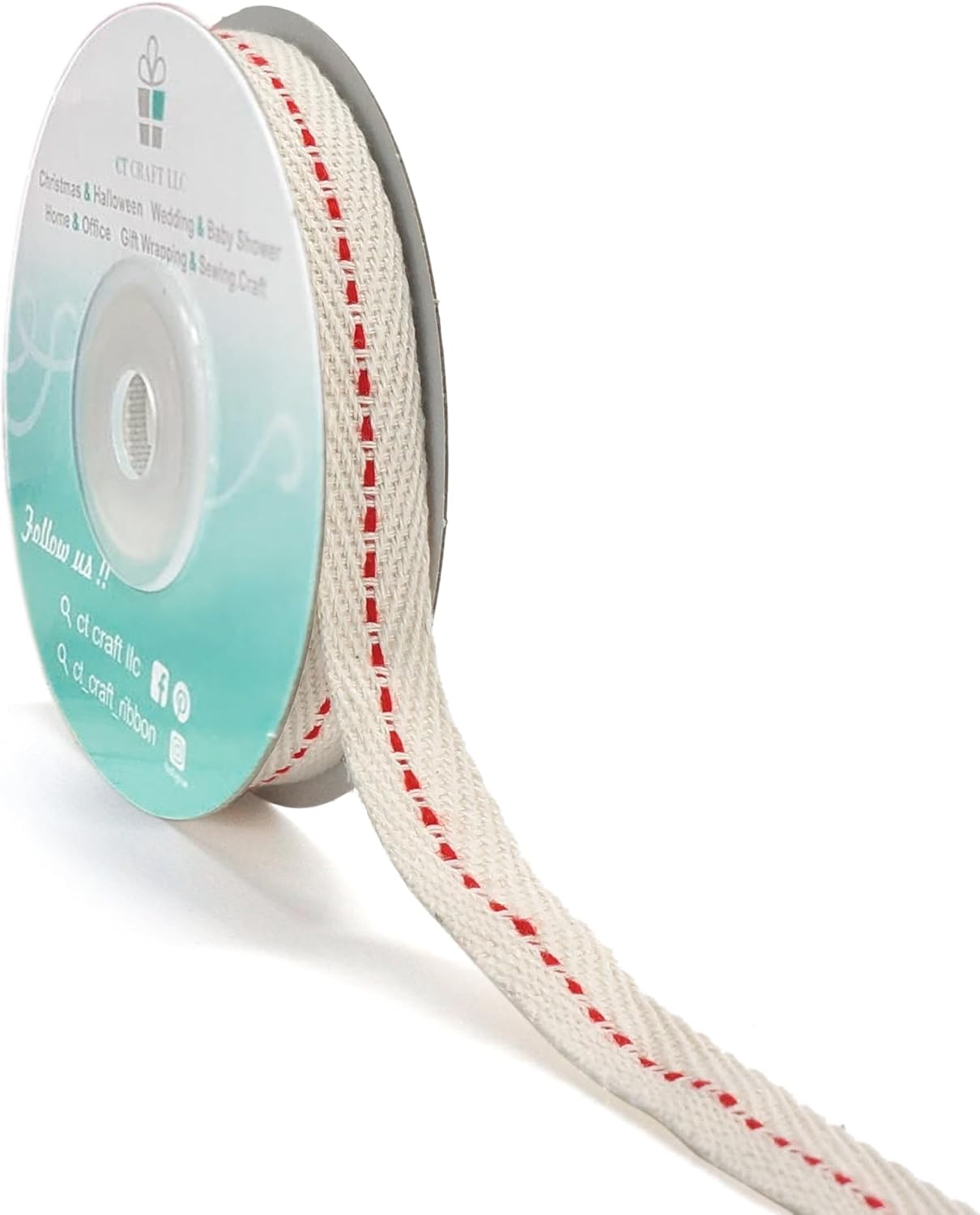 Amazon.com: CT CRAFT LLC Ivory Cotton Red Stitched Ribbon 3/8" x 10 ...