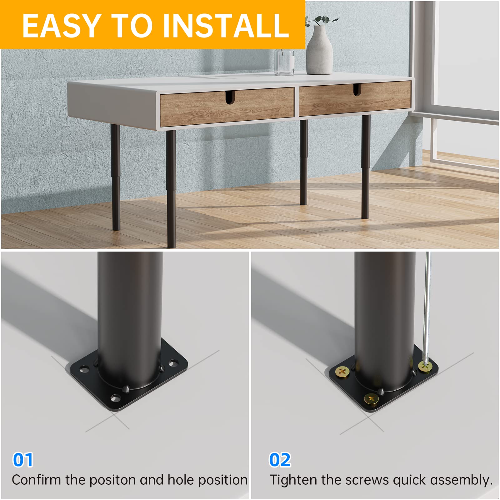 Snapklik.com : 4 PCS Adjustable Furniture Legs,10"-17" Adjustable Metal ...