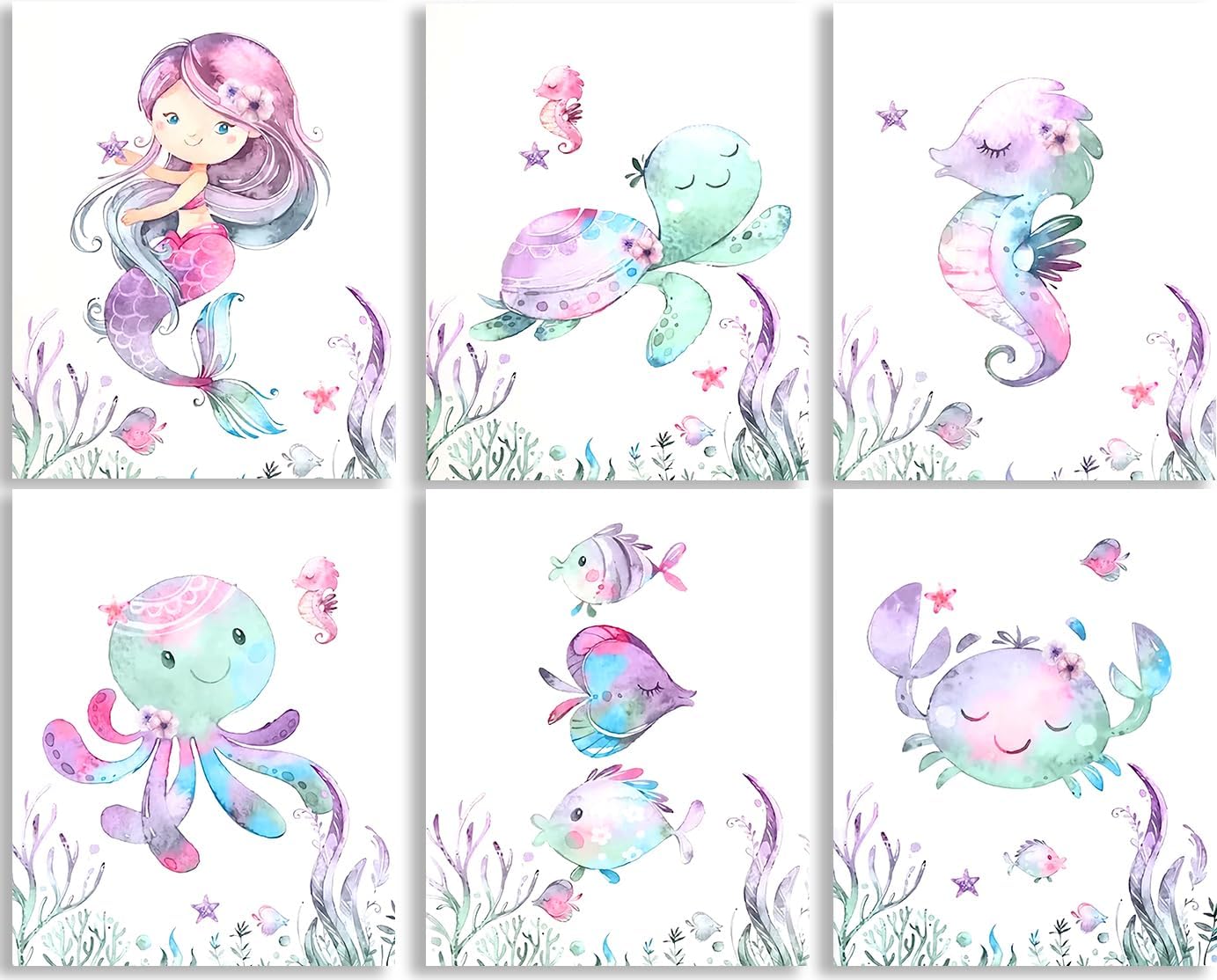 Amazon.com: Mermaid Nursery Wall Art Prints,Sea Life Wall Art,Nautical ...