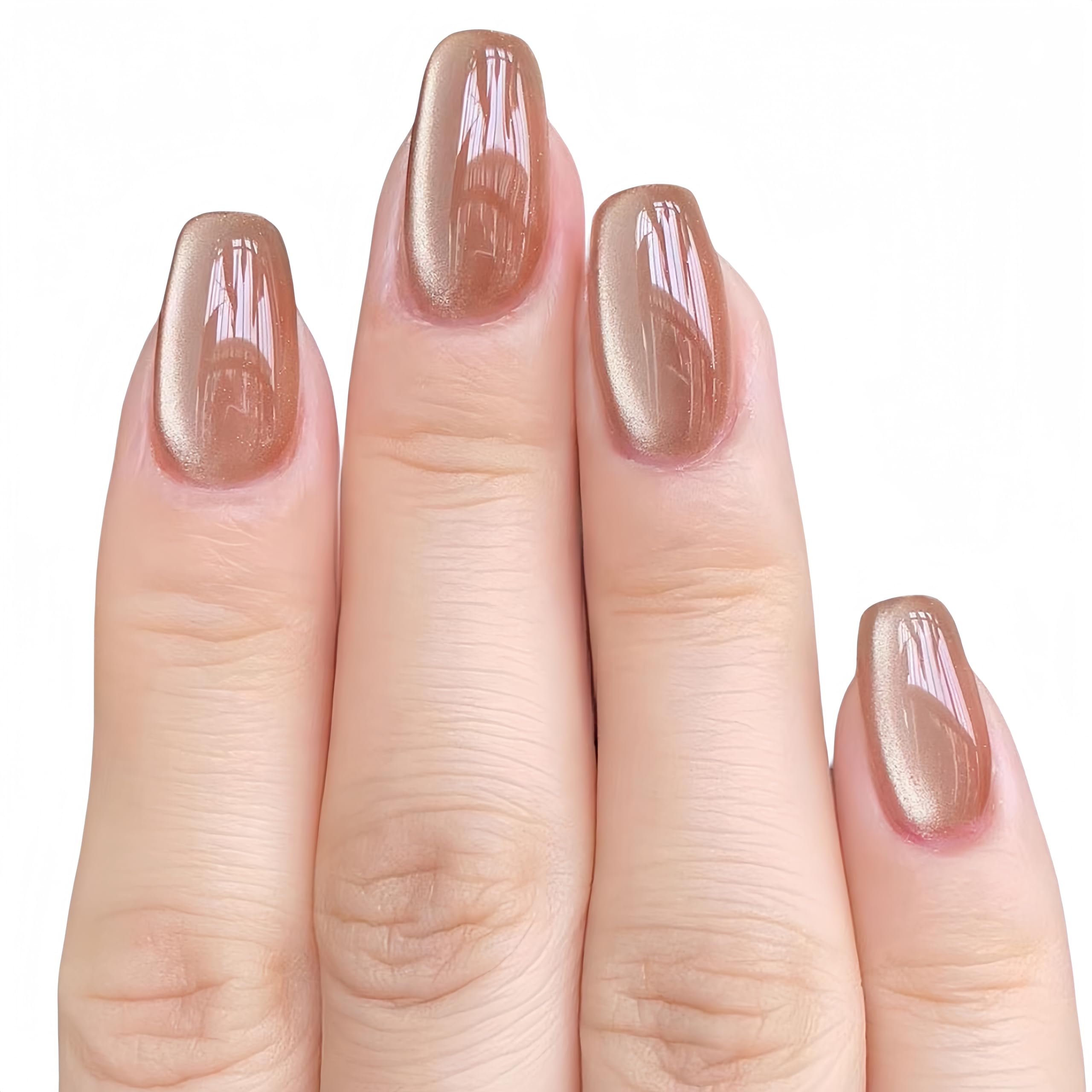 Amazon.com: ORZOLATENT Brown Glossy Cat Eye Press-On Nails, 12 Shapes ...