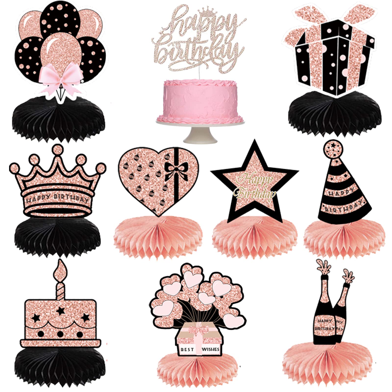 10 PCS Rose Gold Honeycomb Birthday Table Decorations Centerpieces ...