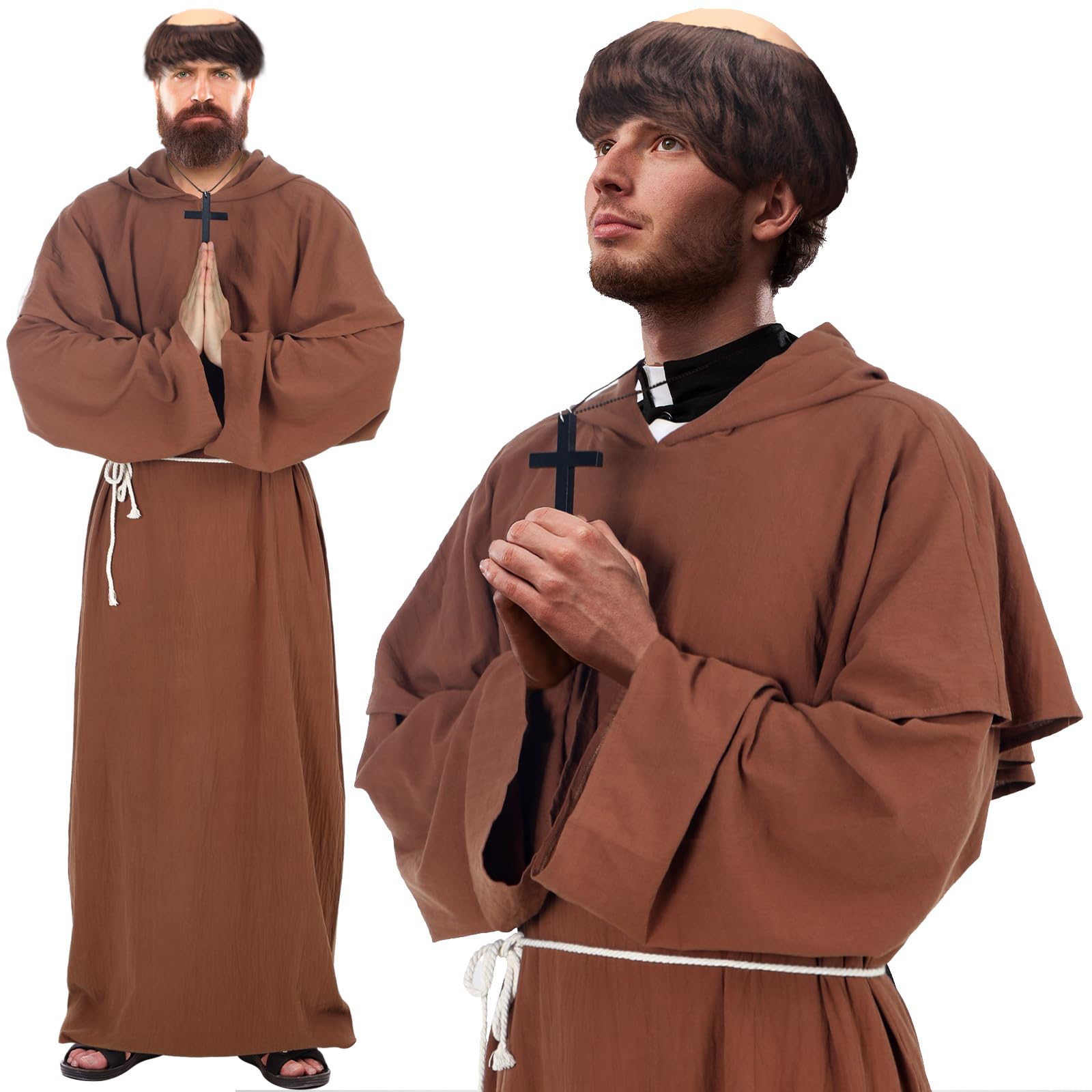 Amazon.com: Ramede Halloween Medieval Hooded Monk Renaissance Priest ...