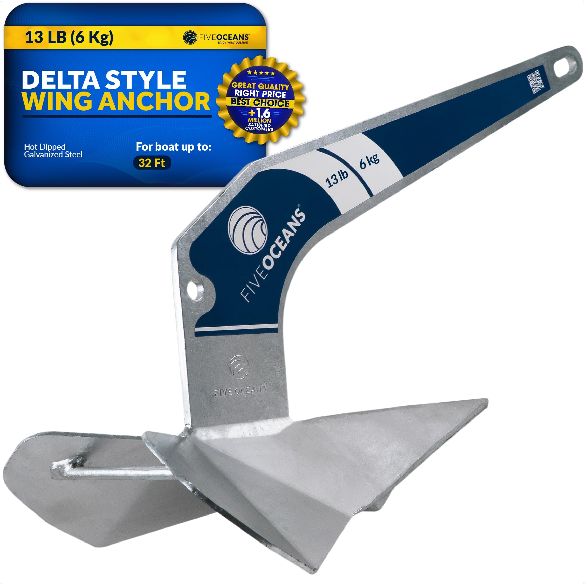 Snapklik.com : Five Oceans Delta Style Wing Boat Anchor, 13 Lb / 6 Kg ...
