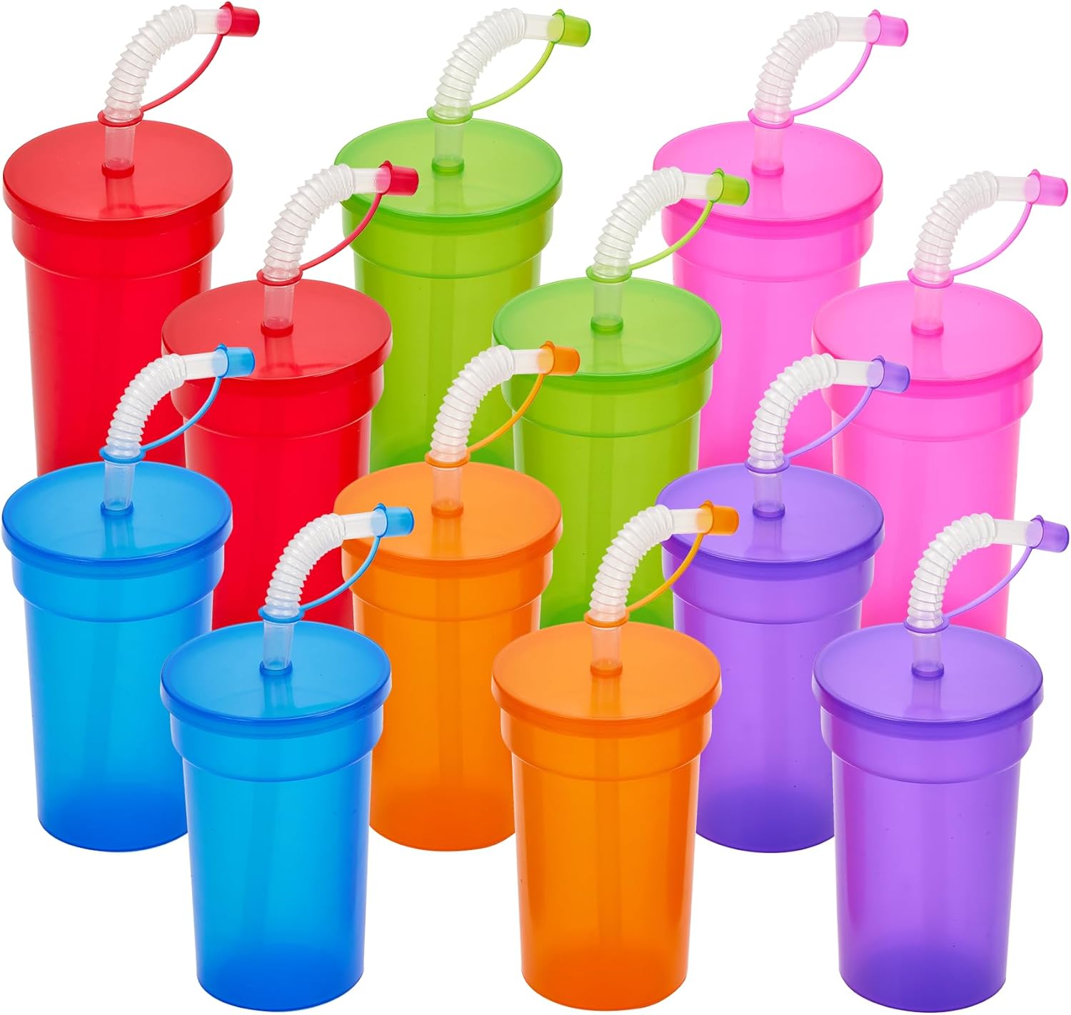 Amazon.com: Playbees 12 Pack Neon Sipper Cups - 12 Oz. - Colorful, Spill-Proof Cups with Lids ...