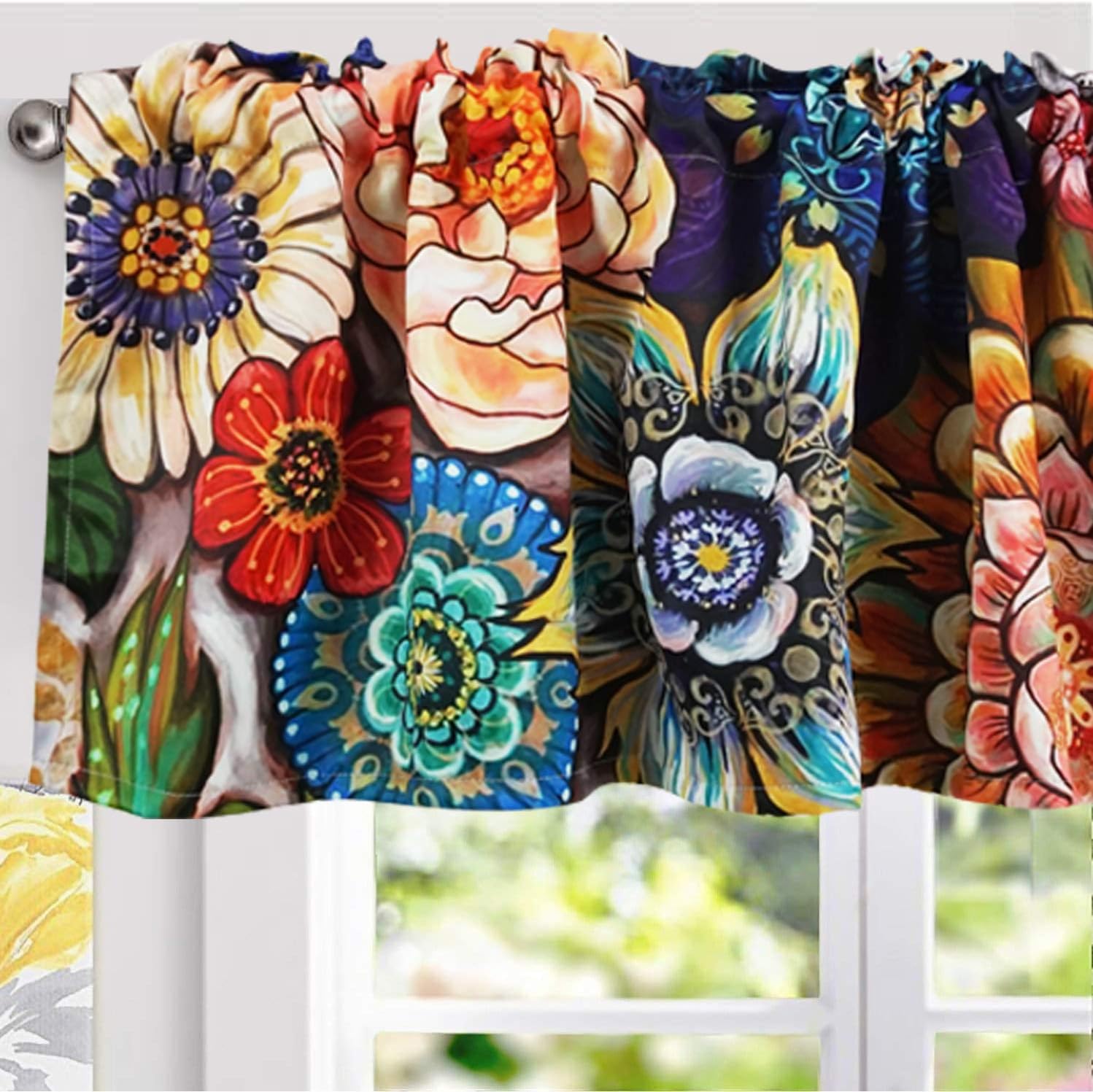Amazon.com: BrilliStar Boho Flower Kitchen Curtains Colorful Oil ...