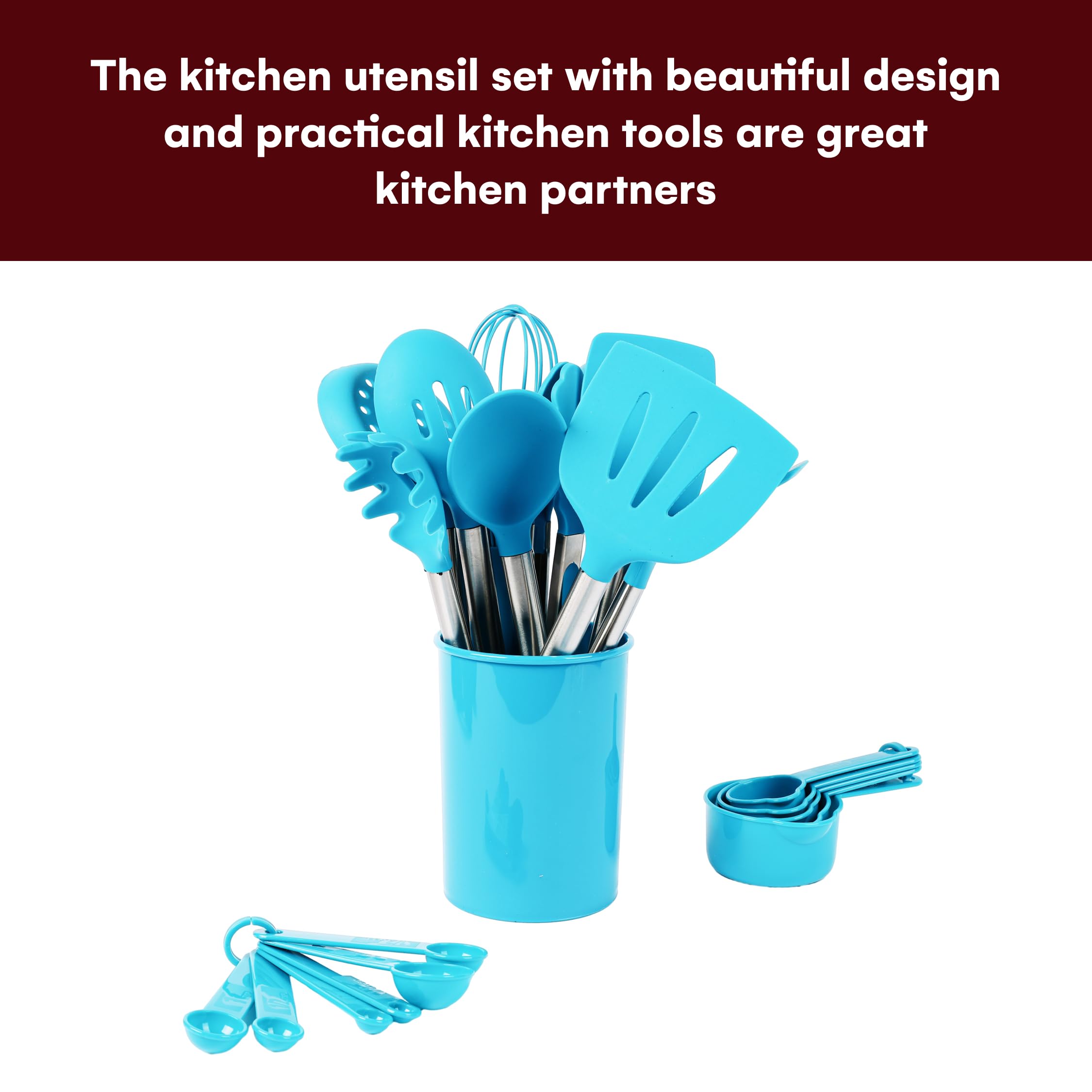 Vdomus Silicone Cooking Utensils Set - Kitchen Utensil Set for Nonstick ...