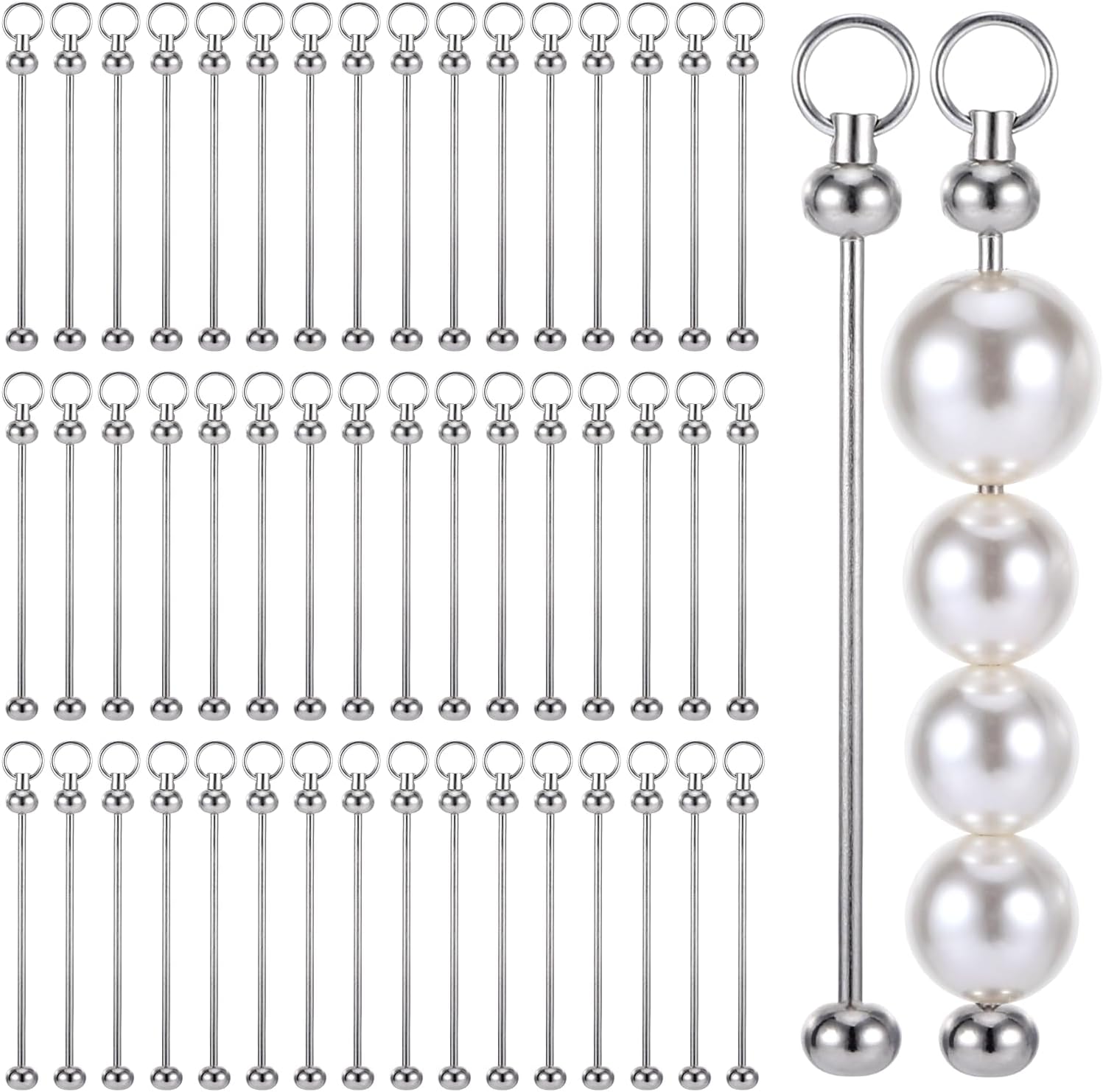 Amazon.com: 50Pcs Beadable Keychain Bar, Metal Keychain Blanks Beaded ...