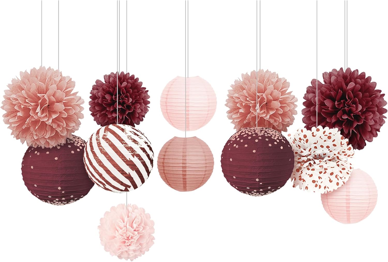 NICROLANDEE Burgundy Party Decorations, 12PCS Hanging Paper Lanterns ...
