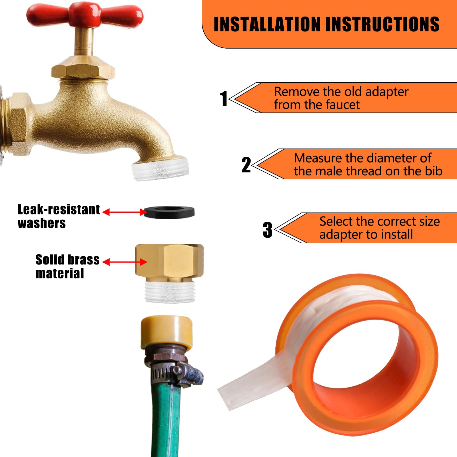 Snapklik.com : 1 Pack Hose Bib Adapter Garden Hose Spigot Adapter 1-1/ ...