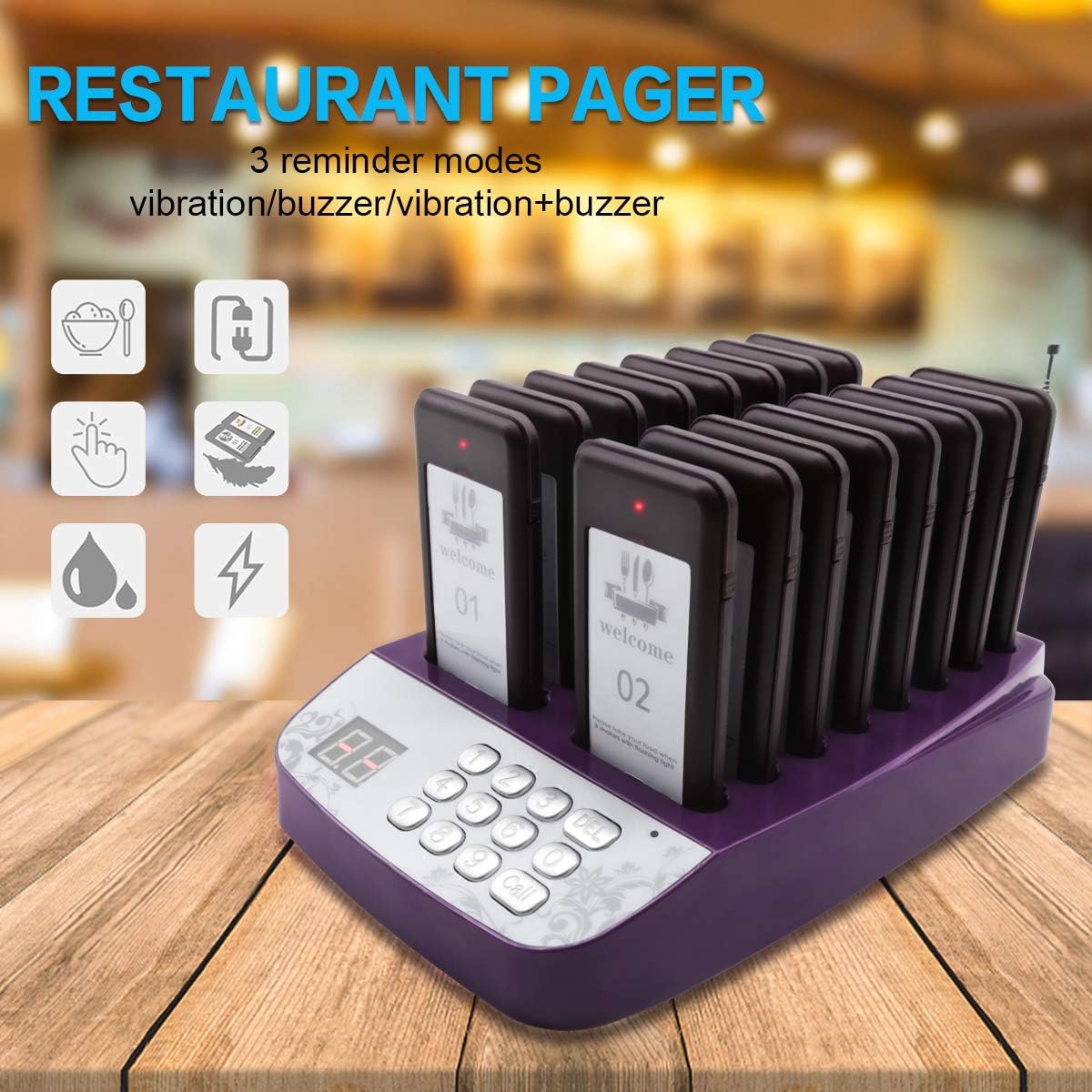 Daytech Restaurant Pager System Rechargeable Table Calling System with ...