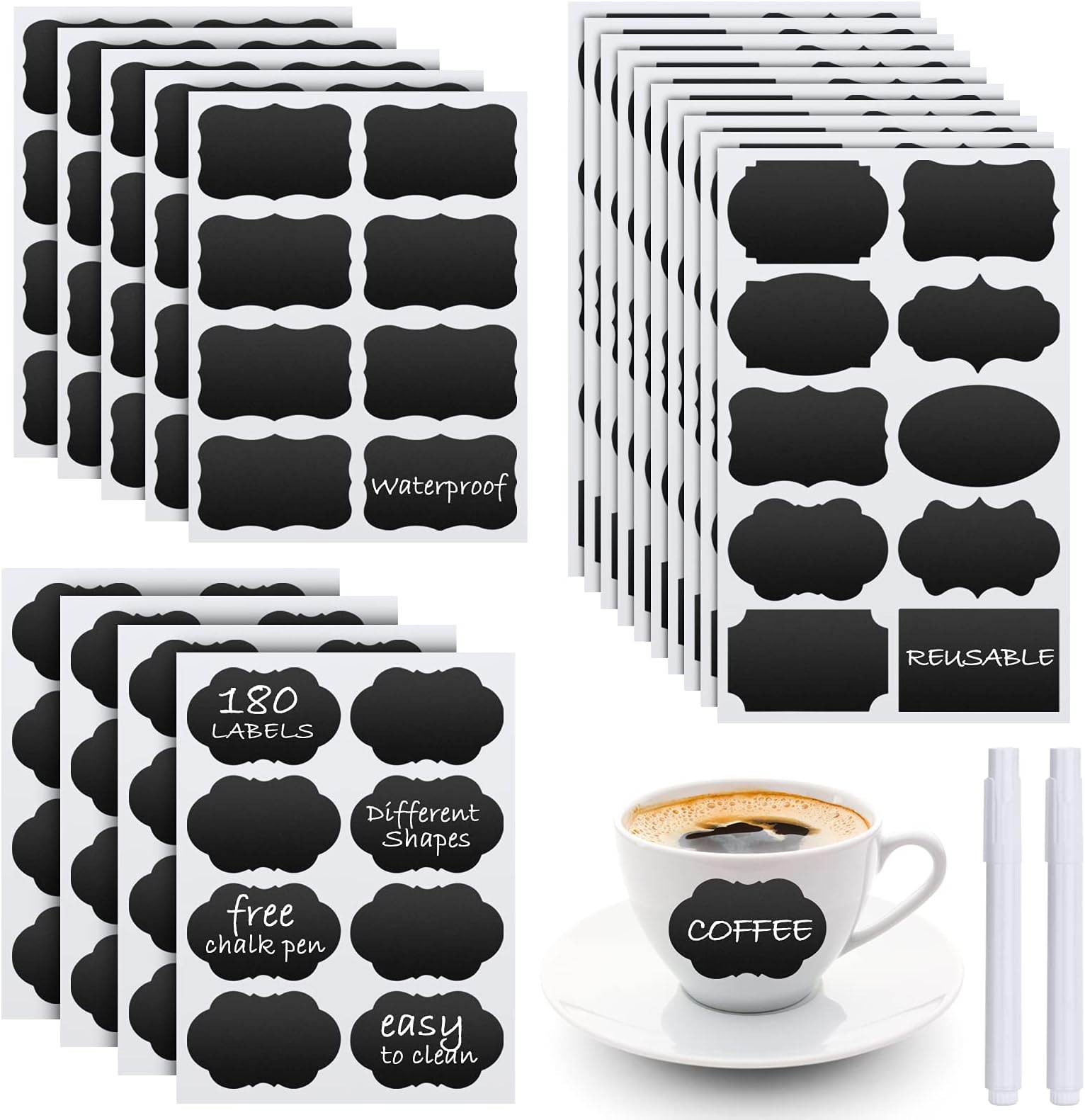 Amazon.com : Chalkboard Labels - 180pcs Waterproof Reusable Blackboard ...