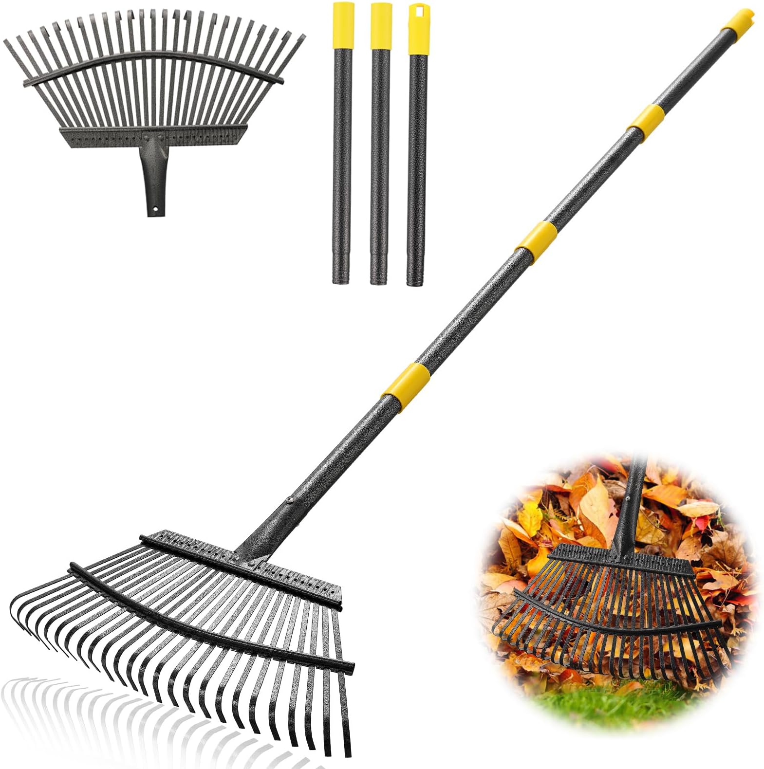 Amazon.com : 25 Tines Leaf Rake Garden Rake Adjustable Leaf Rake Metal ...