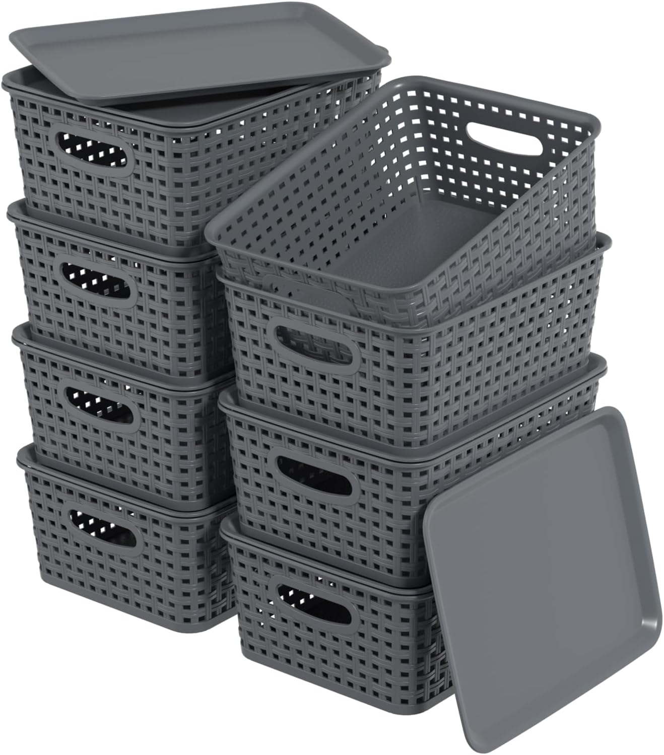 Amazon.com - Asking 8-Pack Plastic Shelf Baskets with Lid, Plastic ...