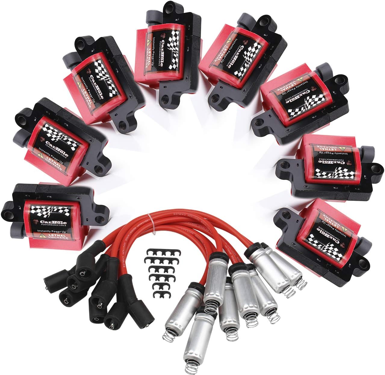 Amazon.com: D581 Square Coil Pack 24000Volts With 8mm Spark Plug Wires ...