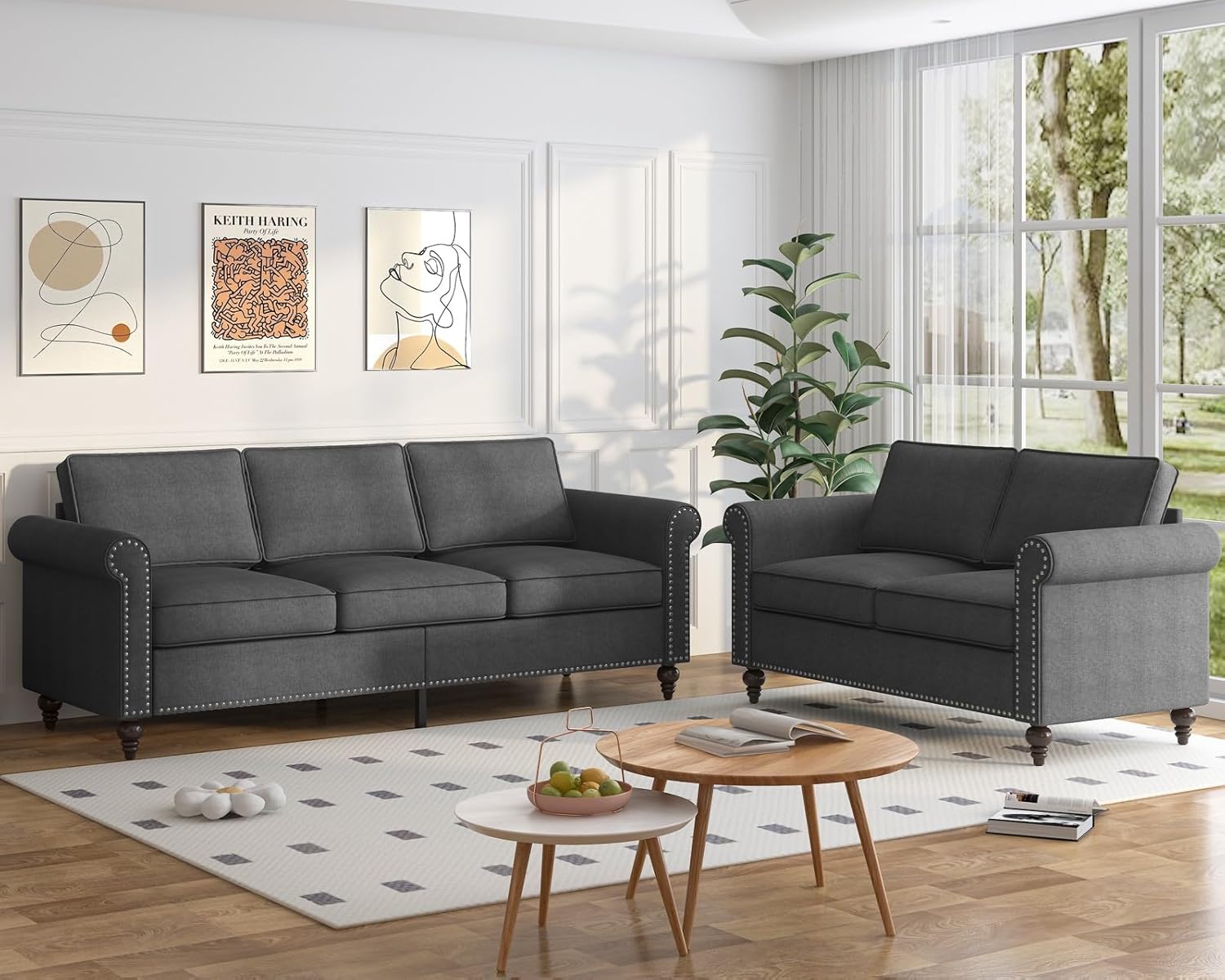 Amazon.com: ZAFLY 2 Pieces Living Room Sofa Set, 3 Seat Sofa Couch and ...